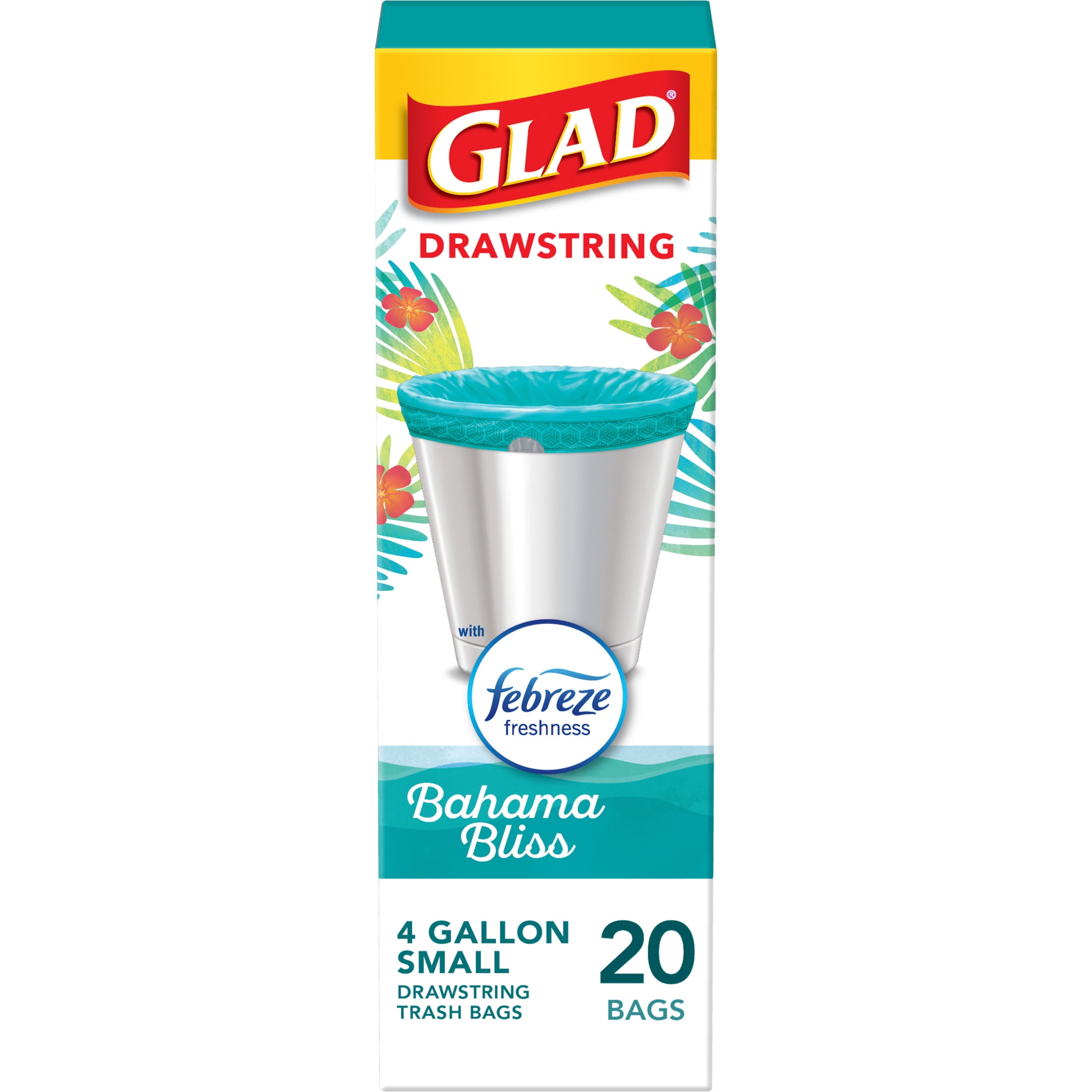 Glad Odorshield Small Drawstring Trash Bags, 4 Gallon, Teal, Febreze ...