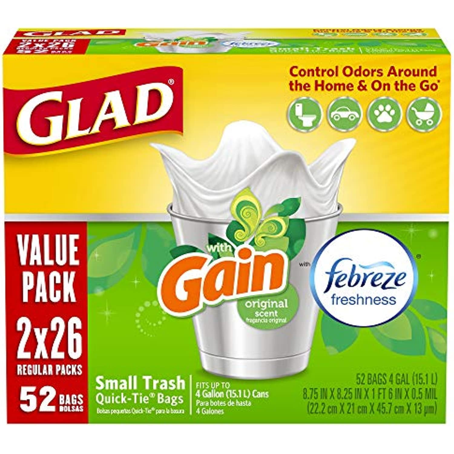 GLAD OdorShield Fragrance Shield Garbage Bags, 4 Gal. Gain Original ...