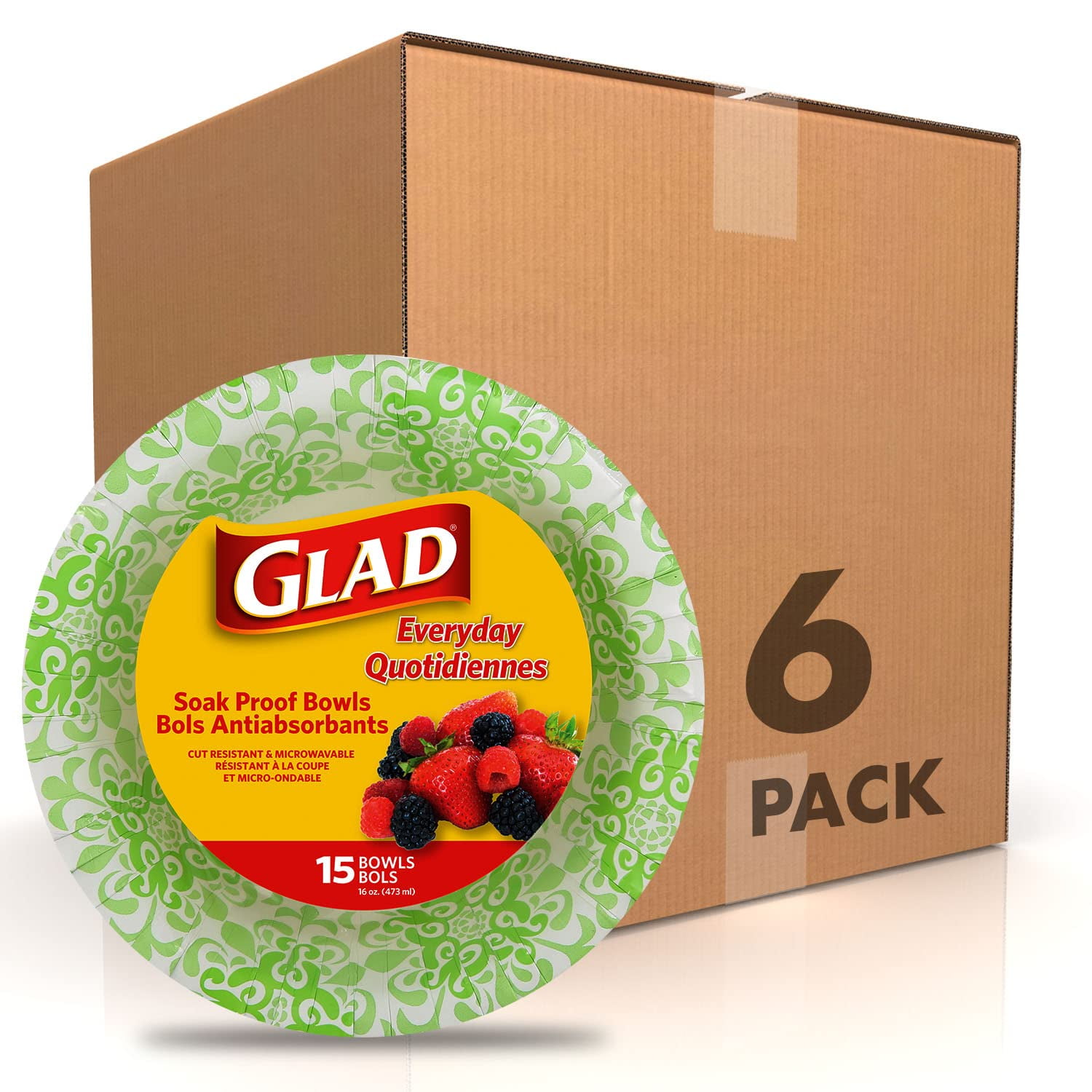 Glad Paper Bowls, 90 Count, 16 oz, Green Victorian Design, Disposable ...