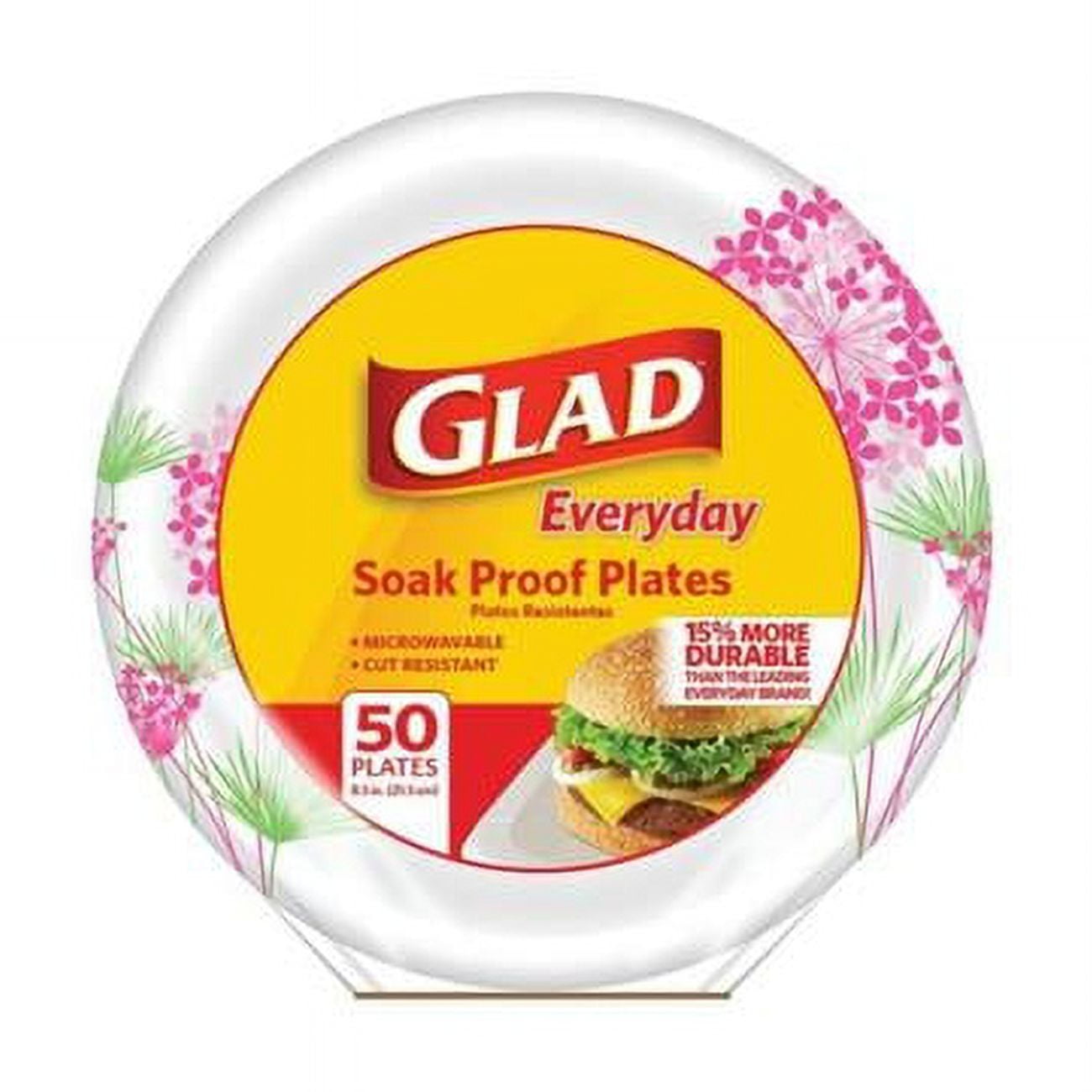 "Glad Strong and Reliable Paper Plates, 8.5"", Pink Hydrangea Design ...