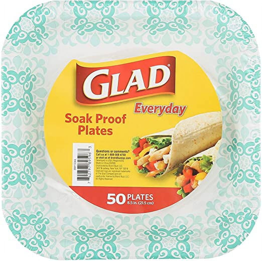 Glad Square Printed Disposable Soak Proof Paper Plates, 8 1/2 Inch ...
