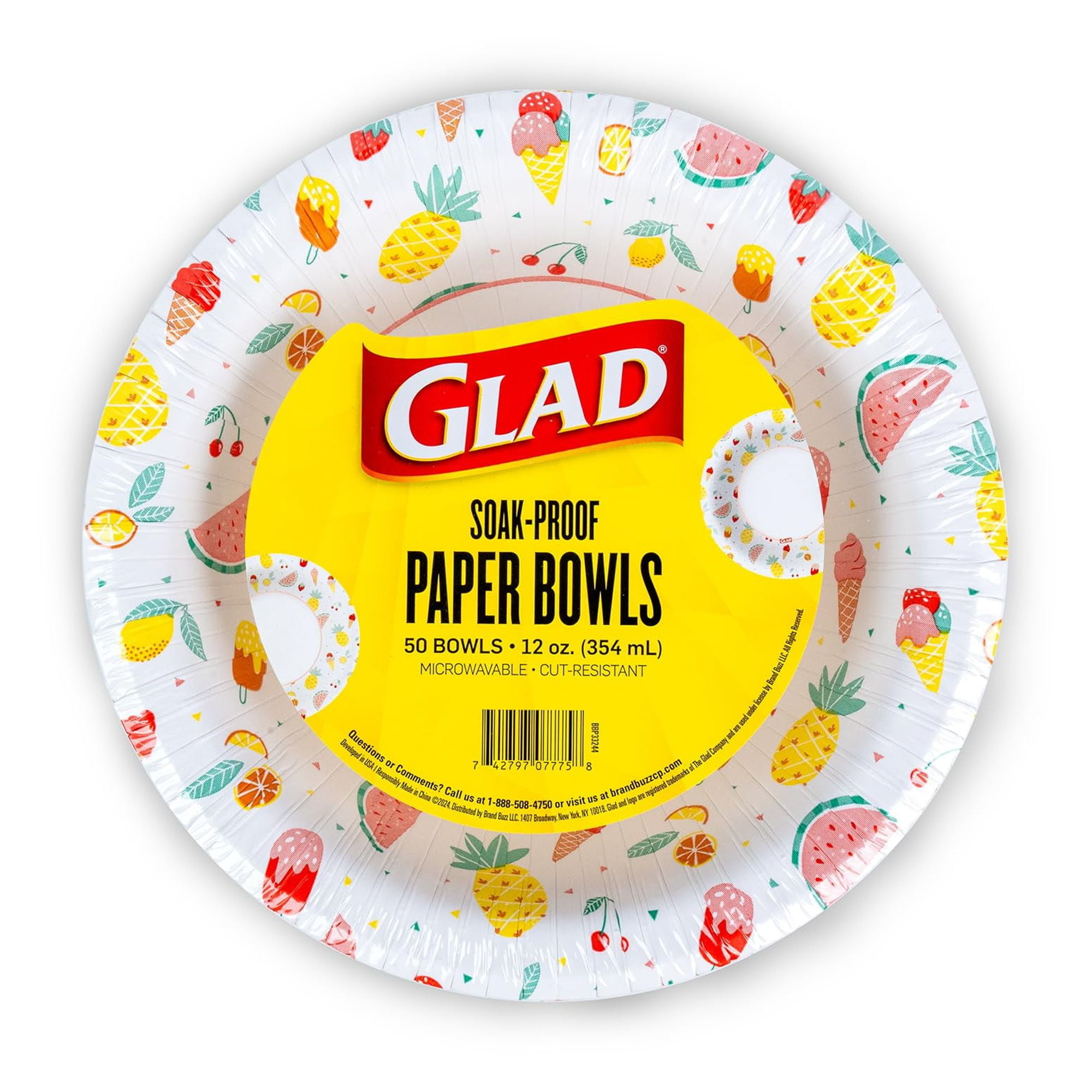 Glad Round Disposable Paper BDF32 Bowls, Picnic Design - Heavy Duty ...