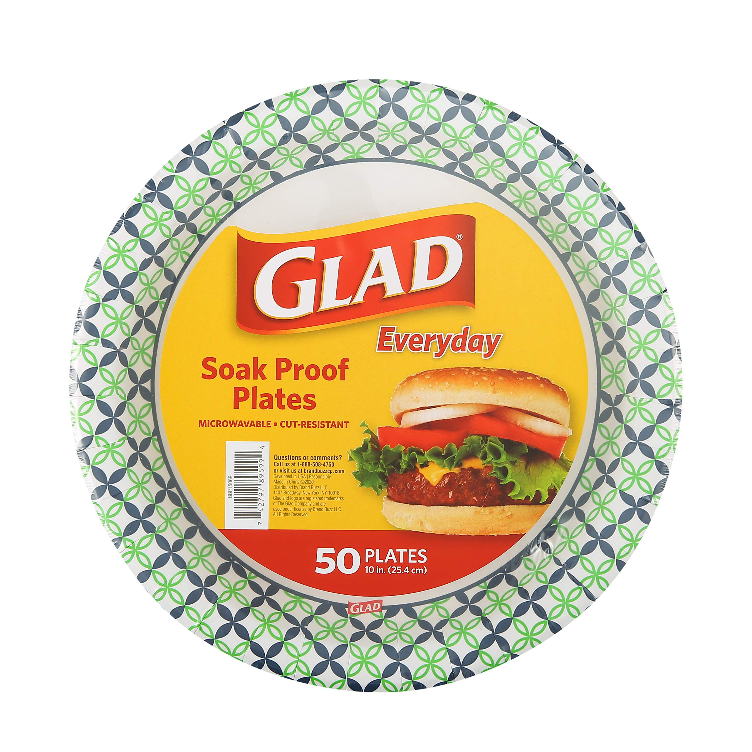 Glad Round Disposable Paper Plates with AFN1Blue and Green Happy ...