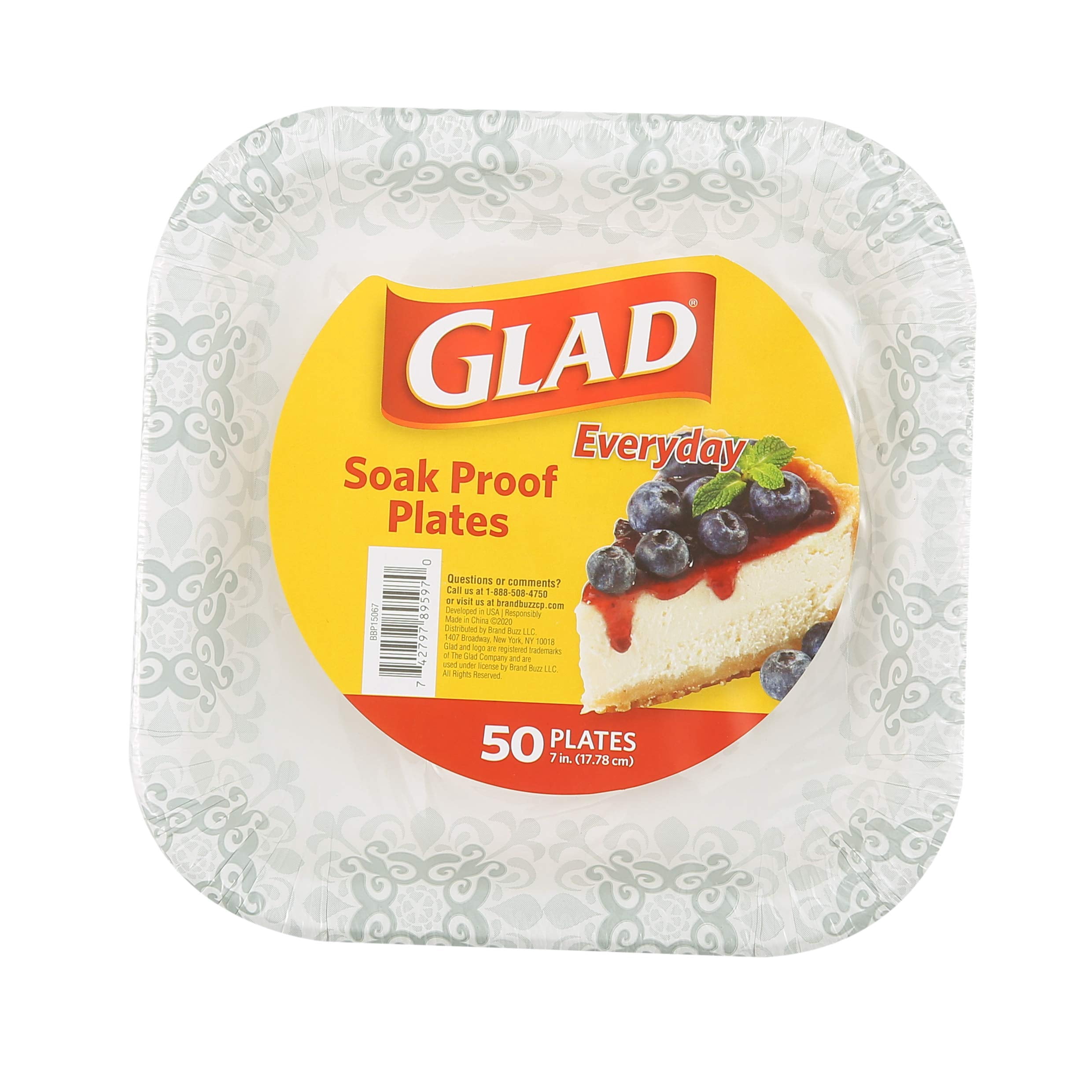 Glad Square Disposable Paper AIF9 Plates with Gray Victorian Print|Soak ...
