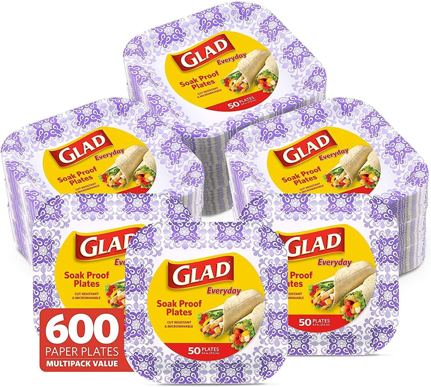 Glad Square Disposable Paper Plates for All Occasions Soak Proof, Cut ...