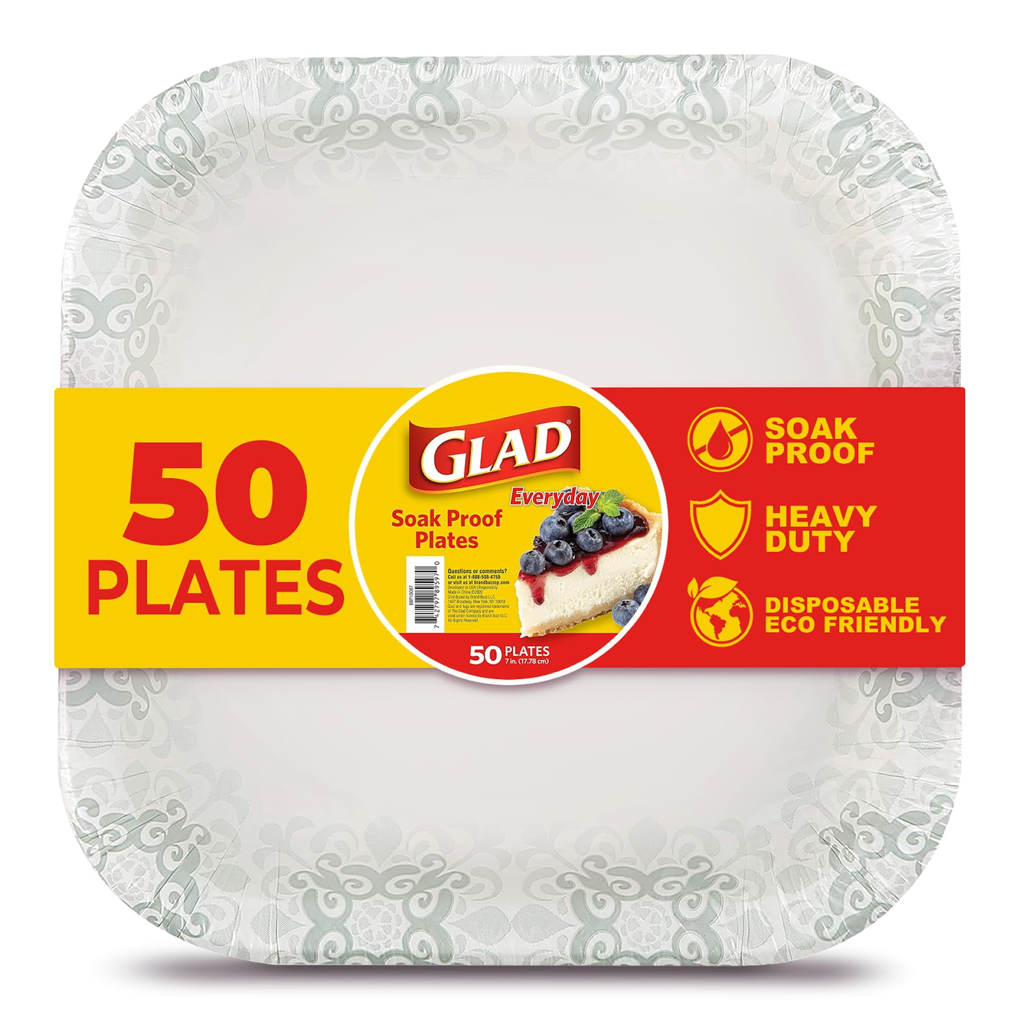 Glad Square Disposable Paper TSF6 Plates with Gray Victorian Print|Soak ...