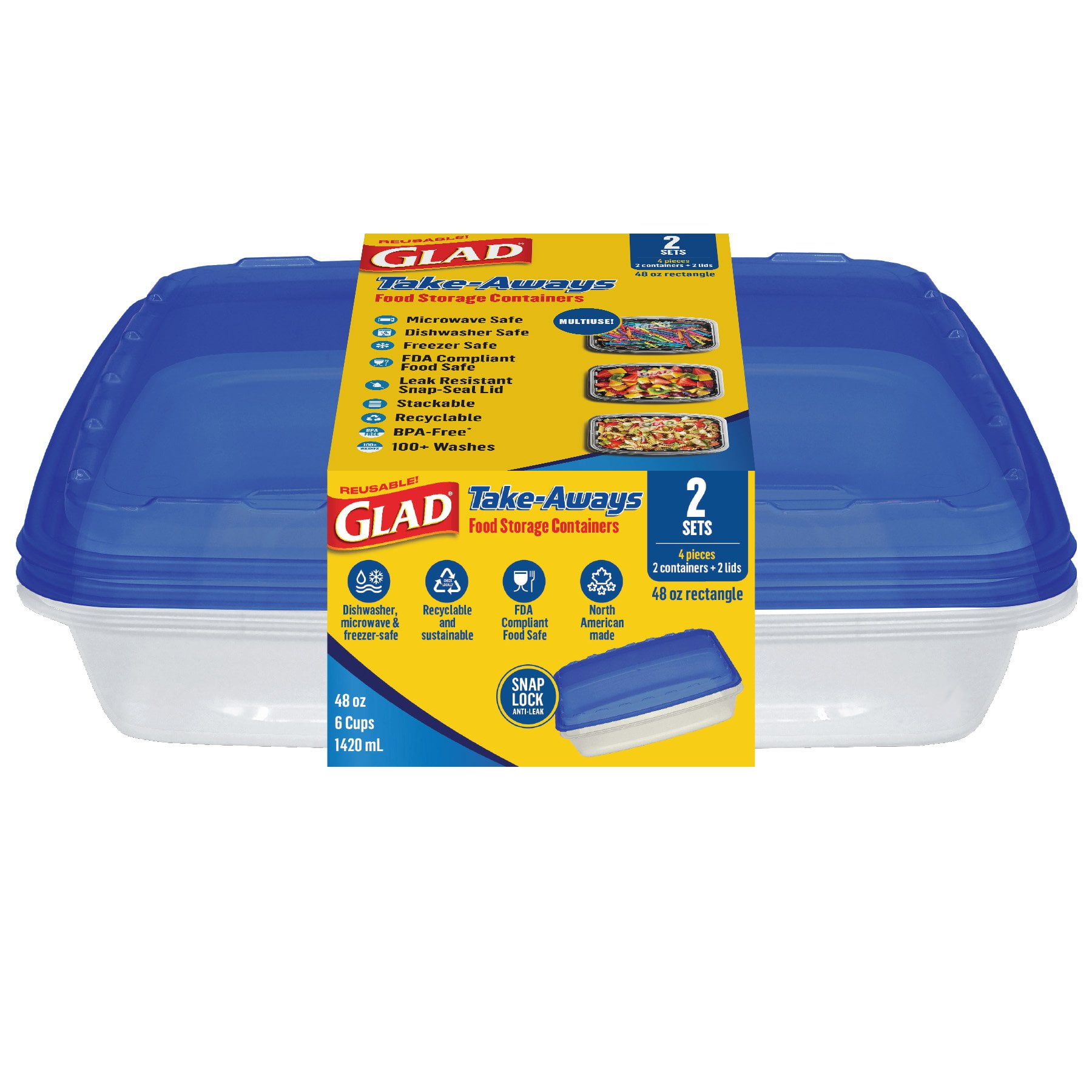 Glad Take-Aways Rectangle Food Storage Containers, 2 pk - 48 oz ...