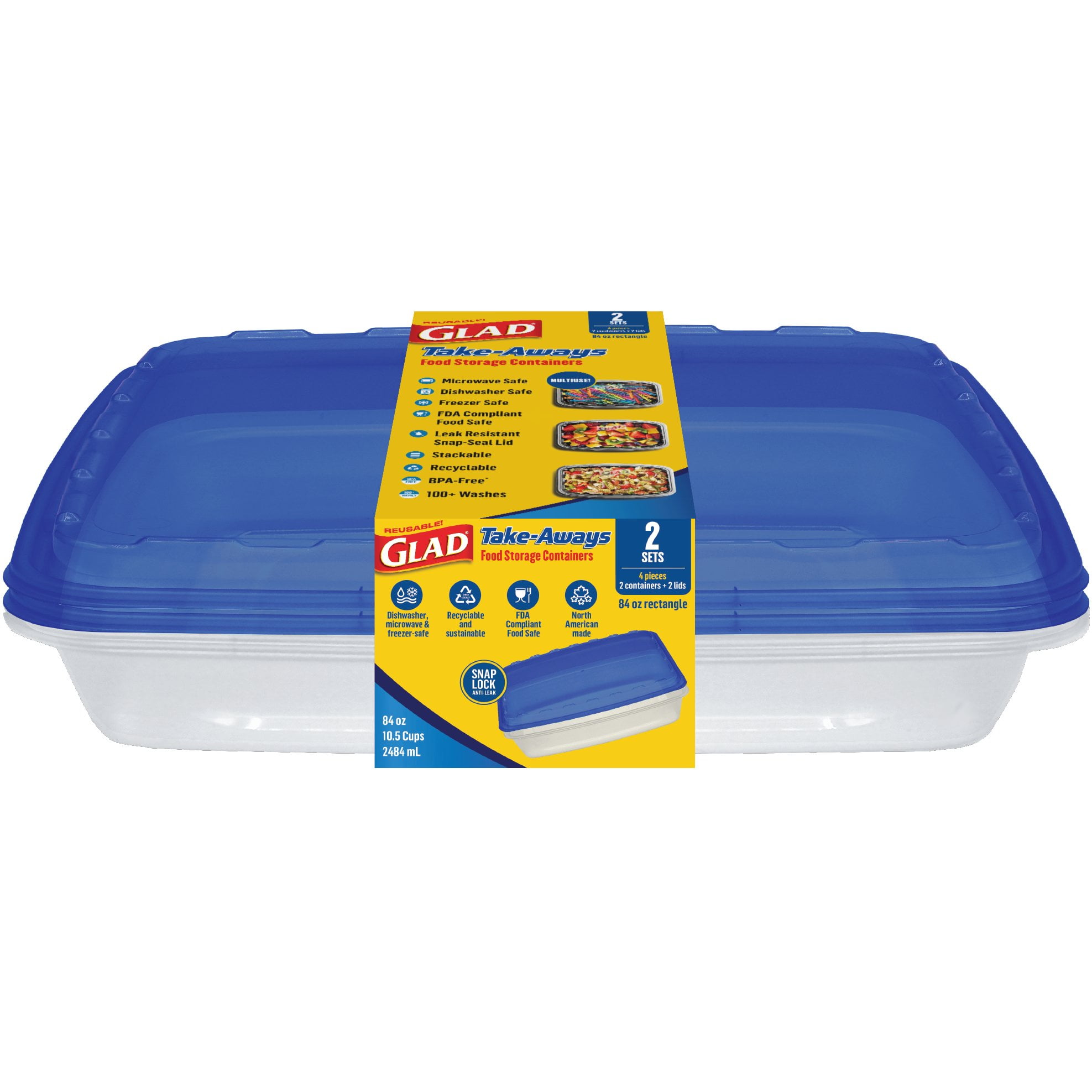 Glad Take-Aways Rectangle Food Storage Containers, 2 pk - 84 oz ...