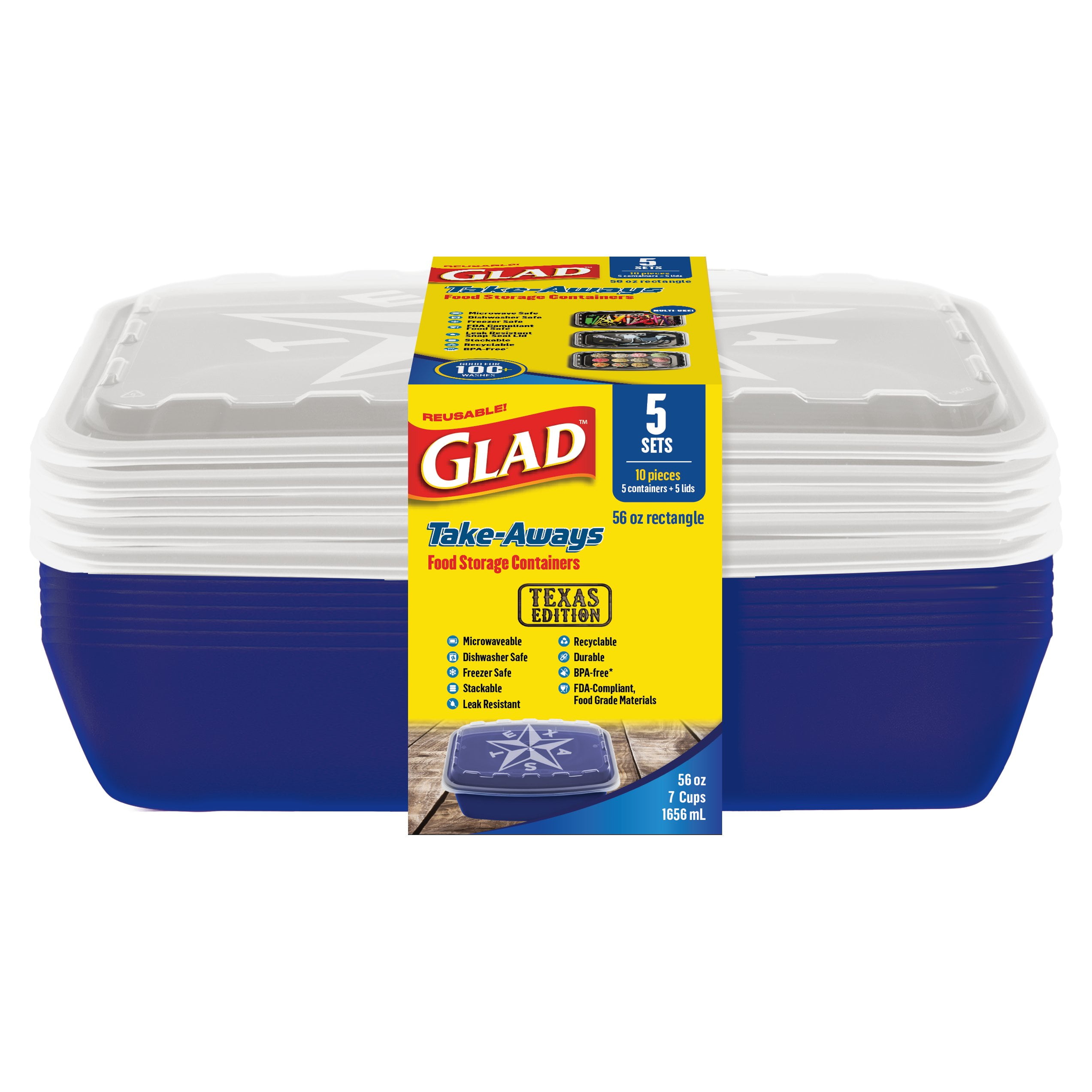 Glad Take-Aways Rectangle Food Storage Containers - Blue Texas Edition ...