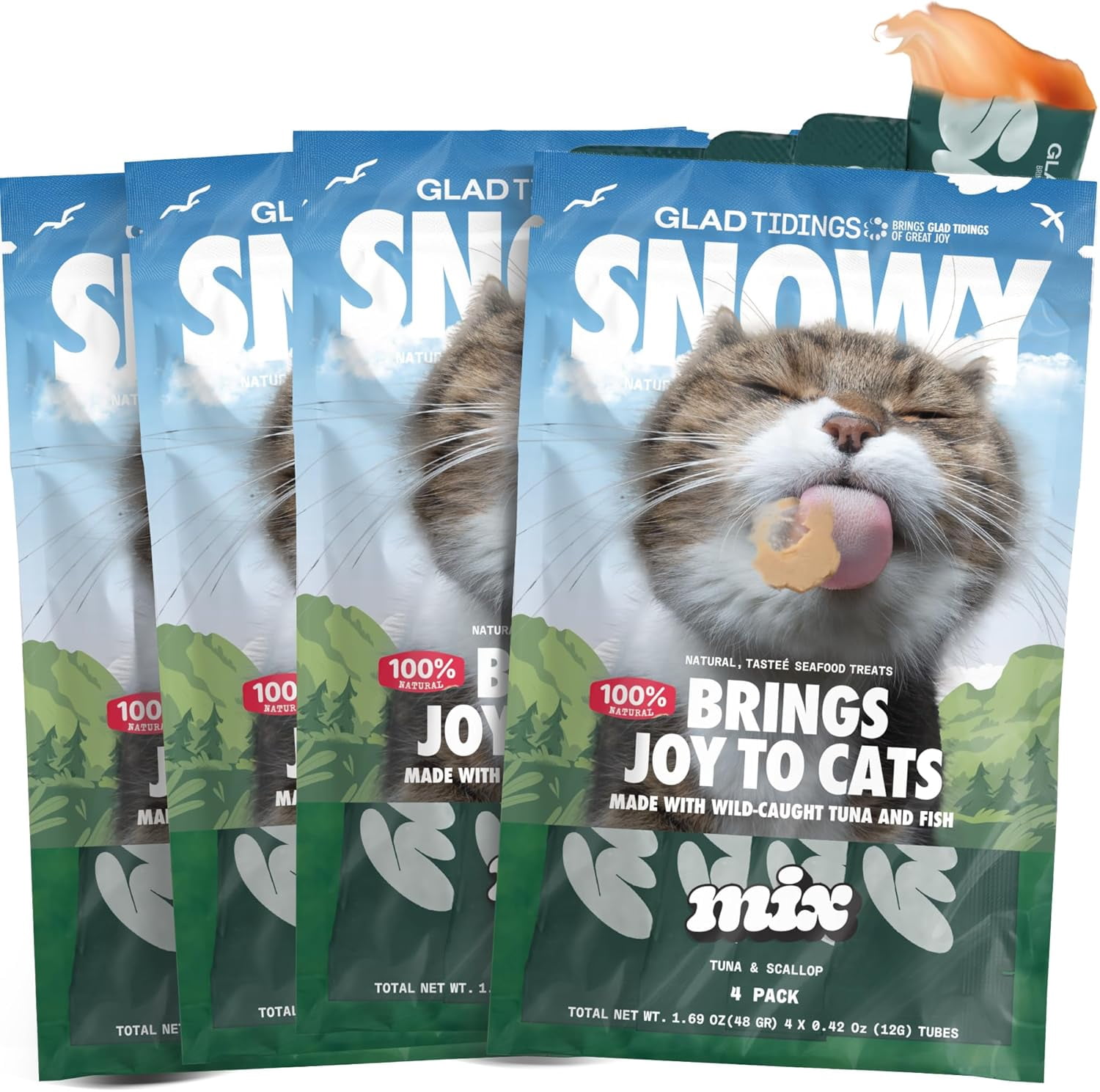 Glad Tidings Snowy's Lickable Wet Seafood Cat Treats Made with Wild ...