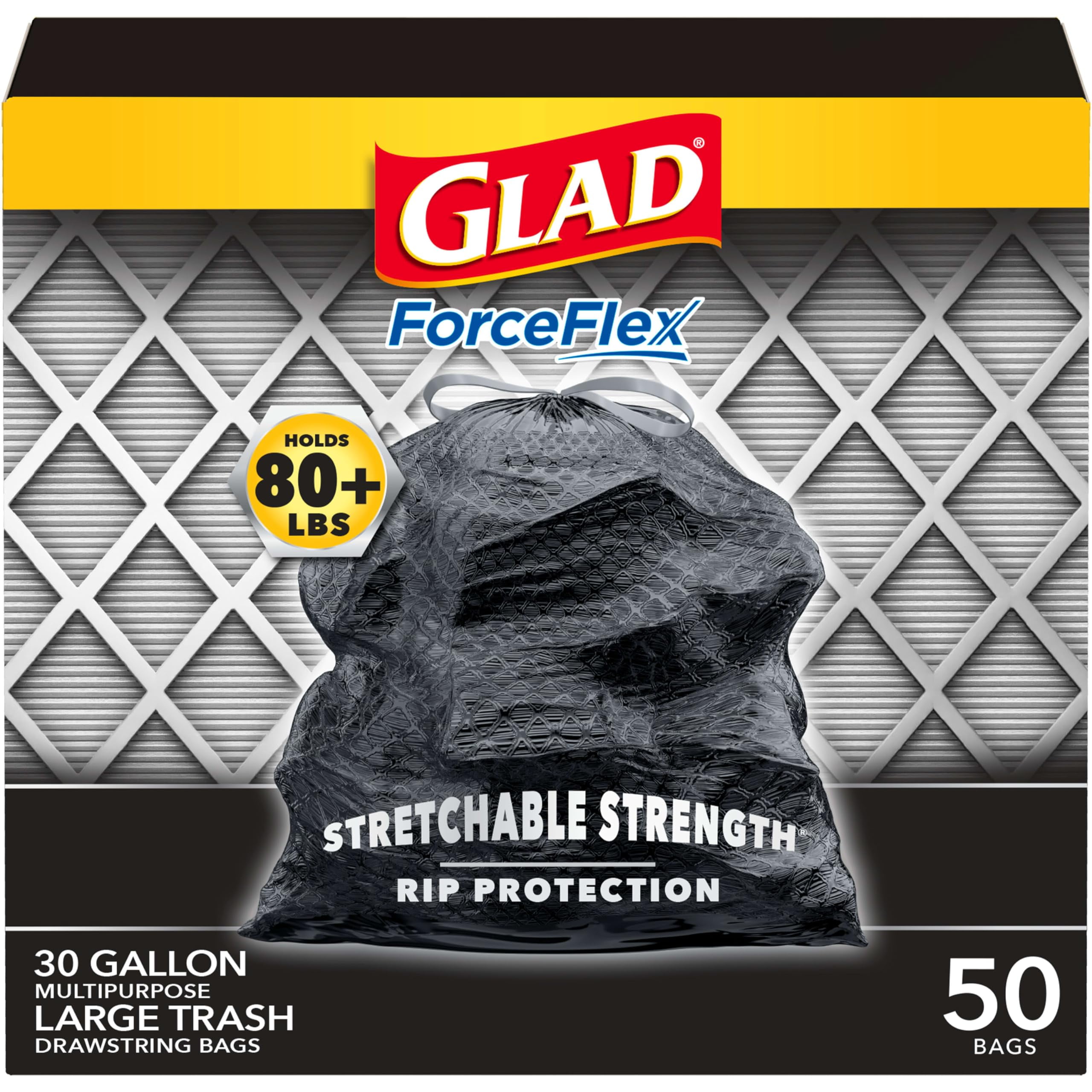 Glad Trash Bags, ForceFlexPlus Drawstring Large Garbage Bags - 30 ...