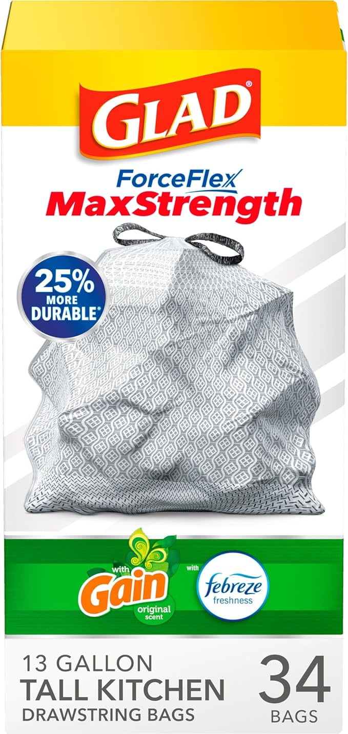 Glad Trash Bags, ForceFlexPlus Tall Kitchen Drawstring Garbage Bags ...