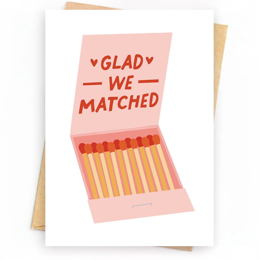 Glad We Matched Greeting Card – Cute Matchbox Design – Blank Inside for ...