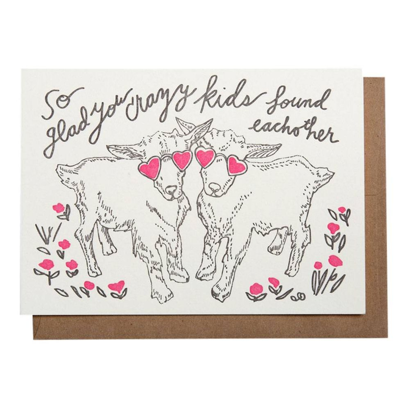 So Glad You Crazy Kids Found Each Other Greeting Card – Cute Goats ...