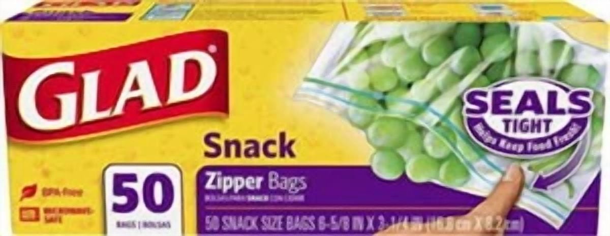 Glad Zipper Food Storage Plastic Bags, Snack, (Package May Vary), 50 ...