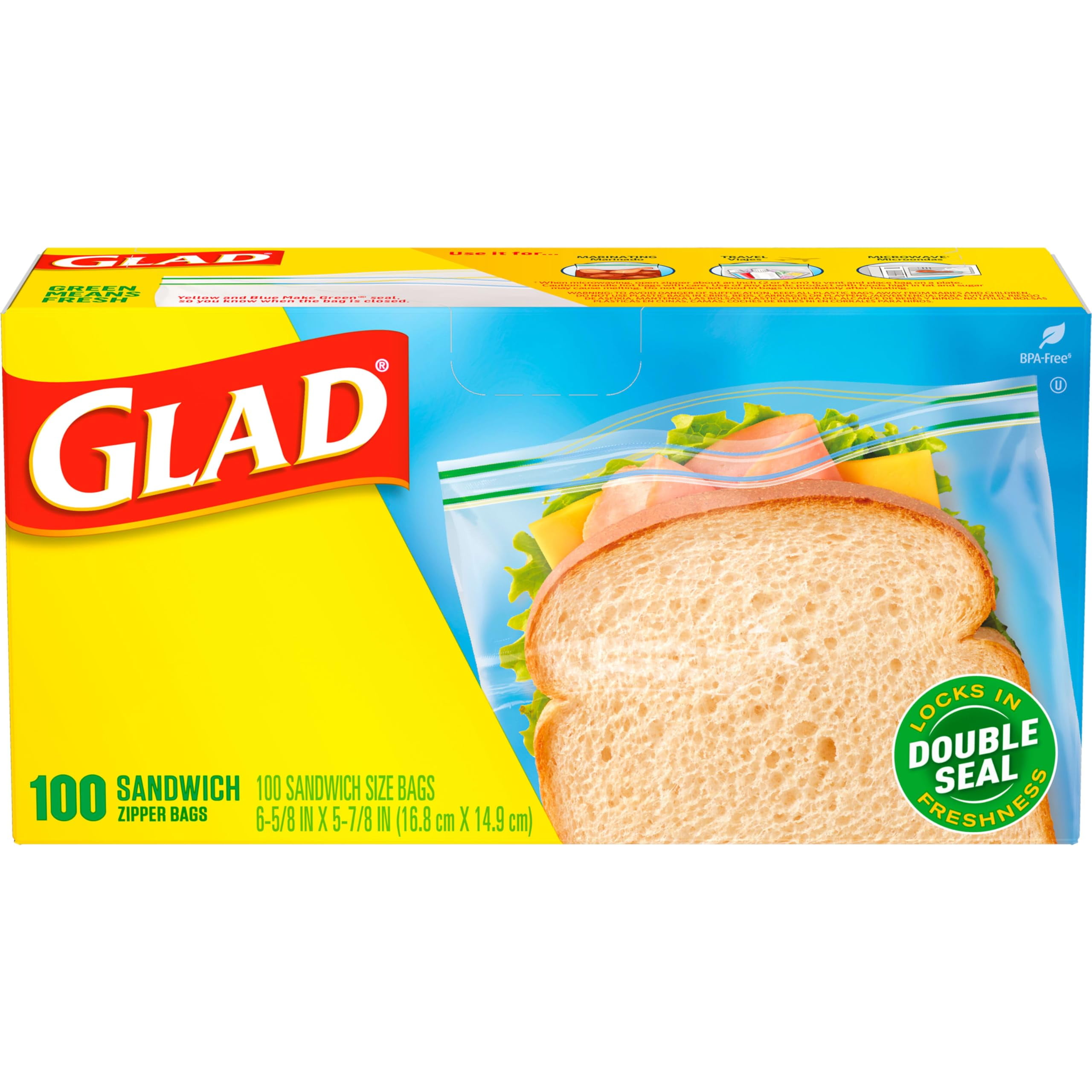 Glad Zipper Food Storage Sandwich Bags - 100 Count (Package May Vary ...
