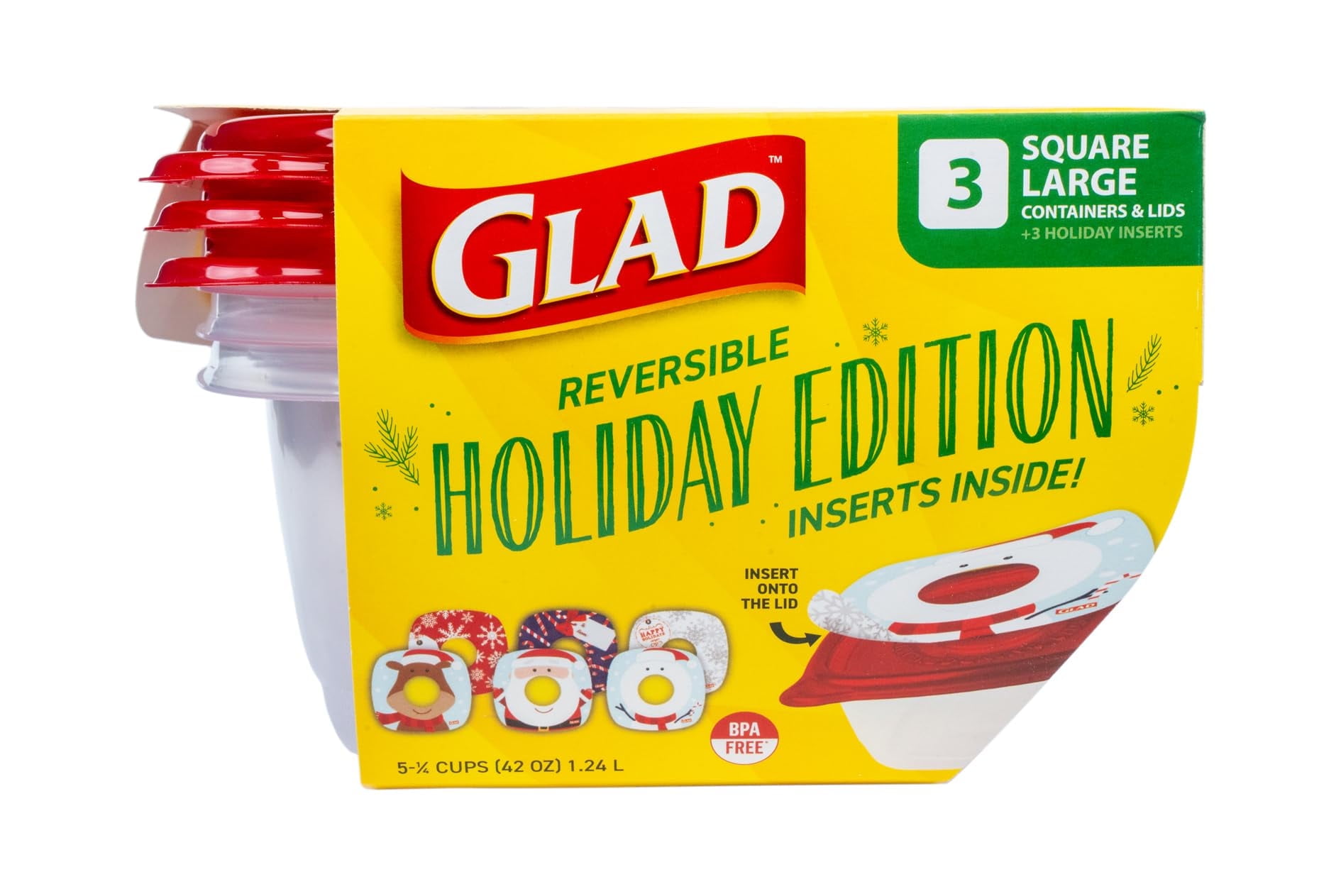 GladWare Holiday Food Storage Containers with Reversible Gift Tags, 3 ...