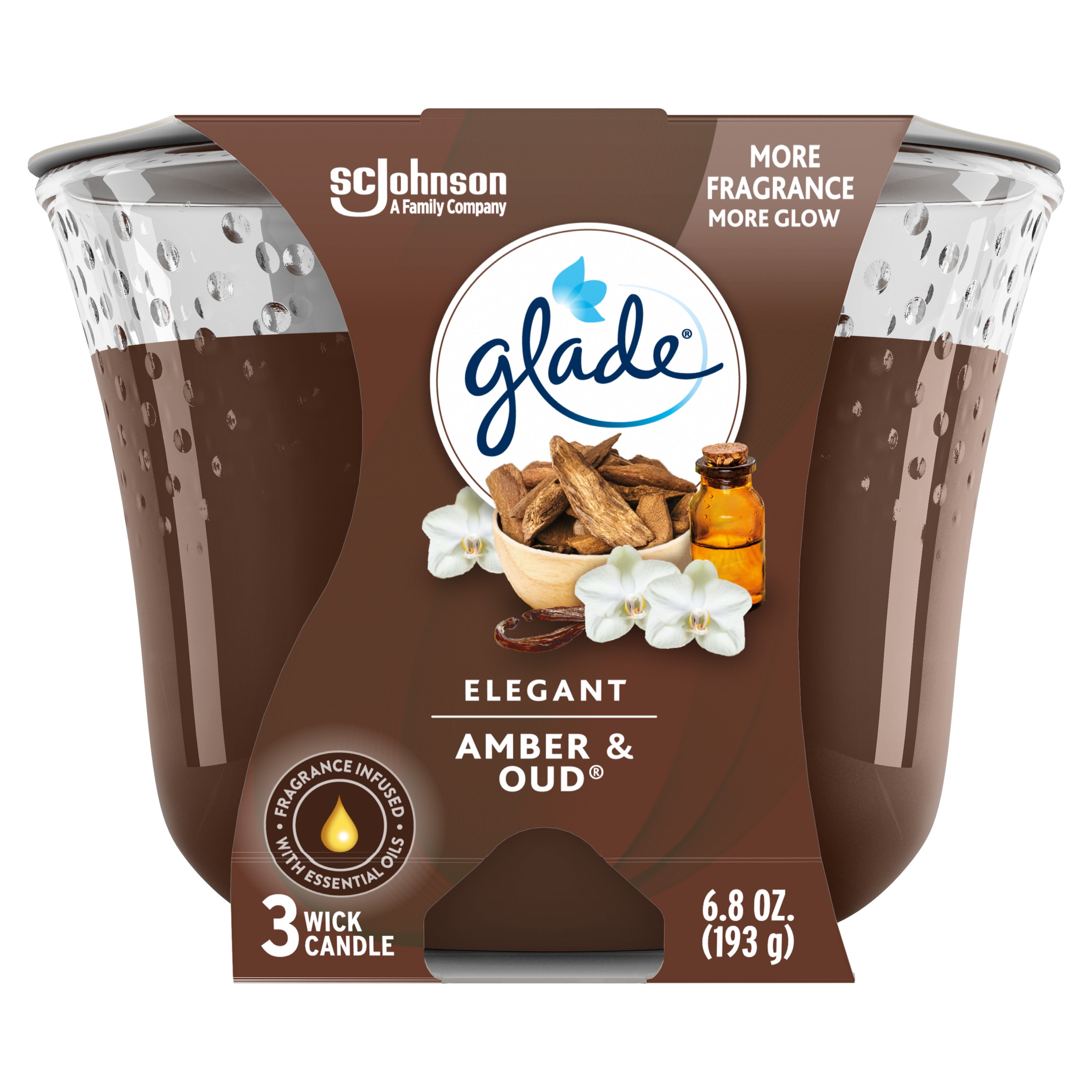 Glade Elegant Amber and Oud 3-Wick Candle, 6.8 OZ Air Freshener ...