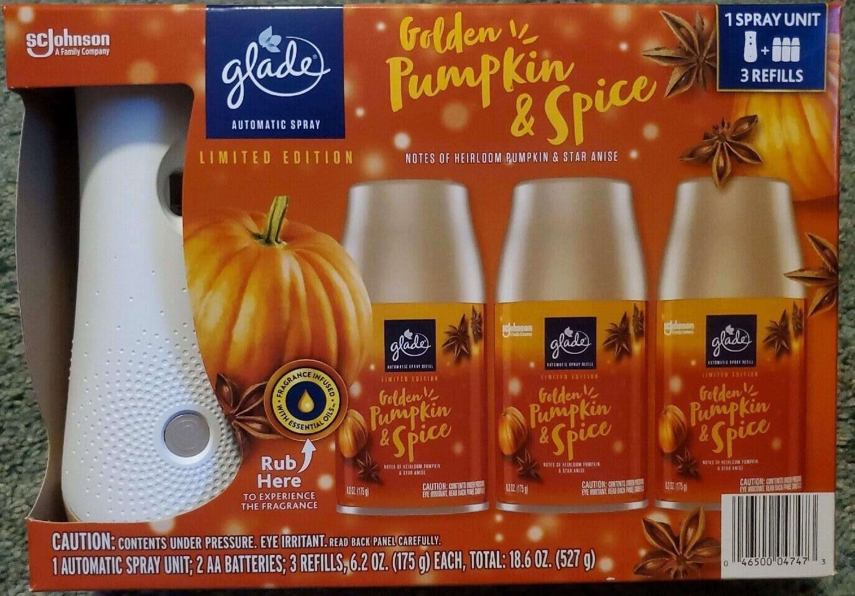 Glade Holiday Glow Golden Pumpkin Spice Automatic Spray Air Freshener with Holder & 3 Refills ...