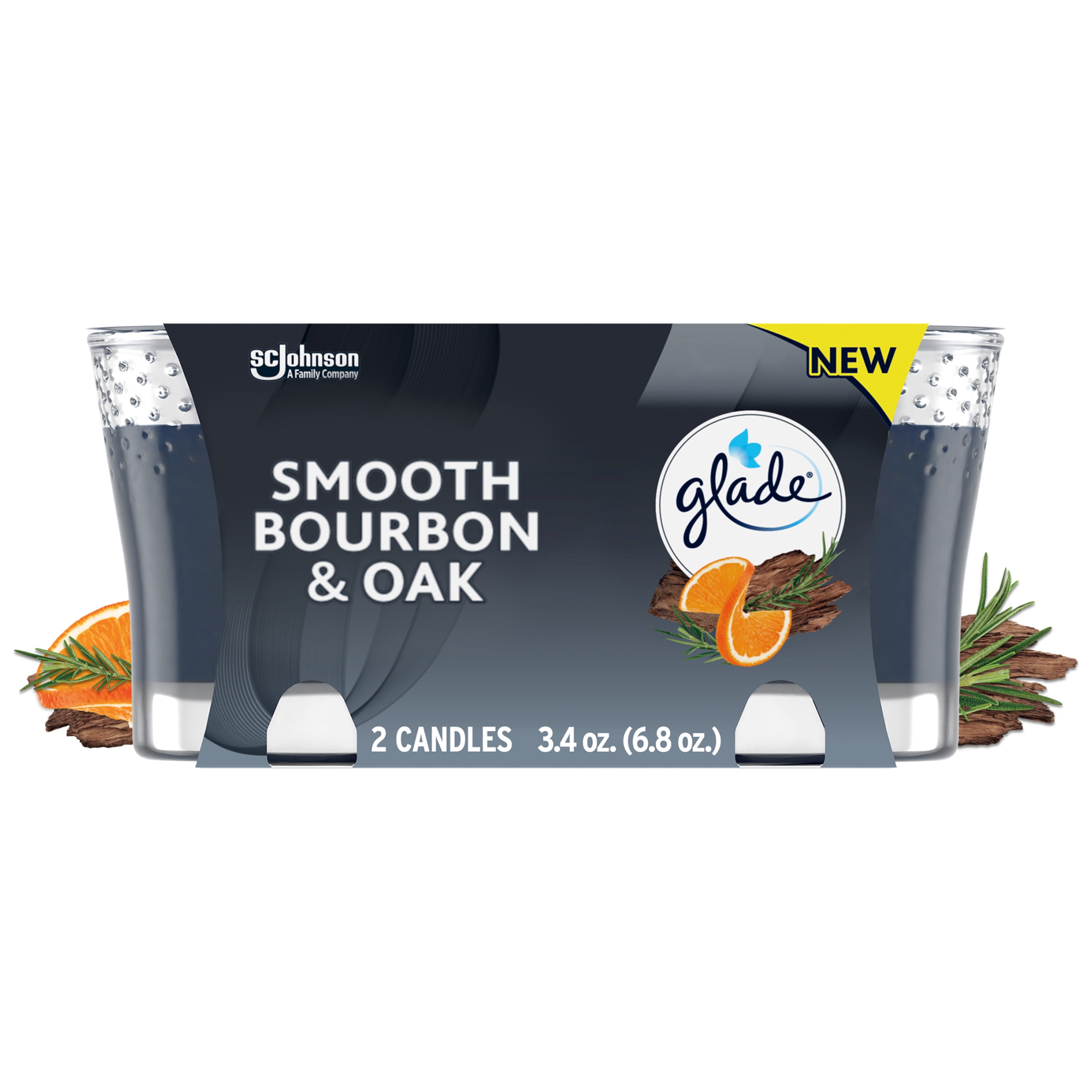 Glade Candle, Infused with Essential Oils, Smooth Bourbon & Oak Scent ...