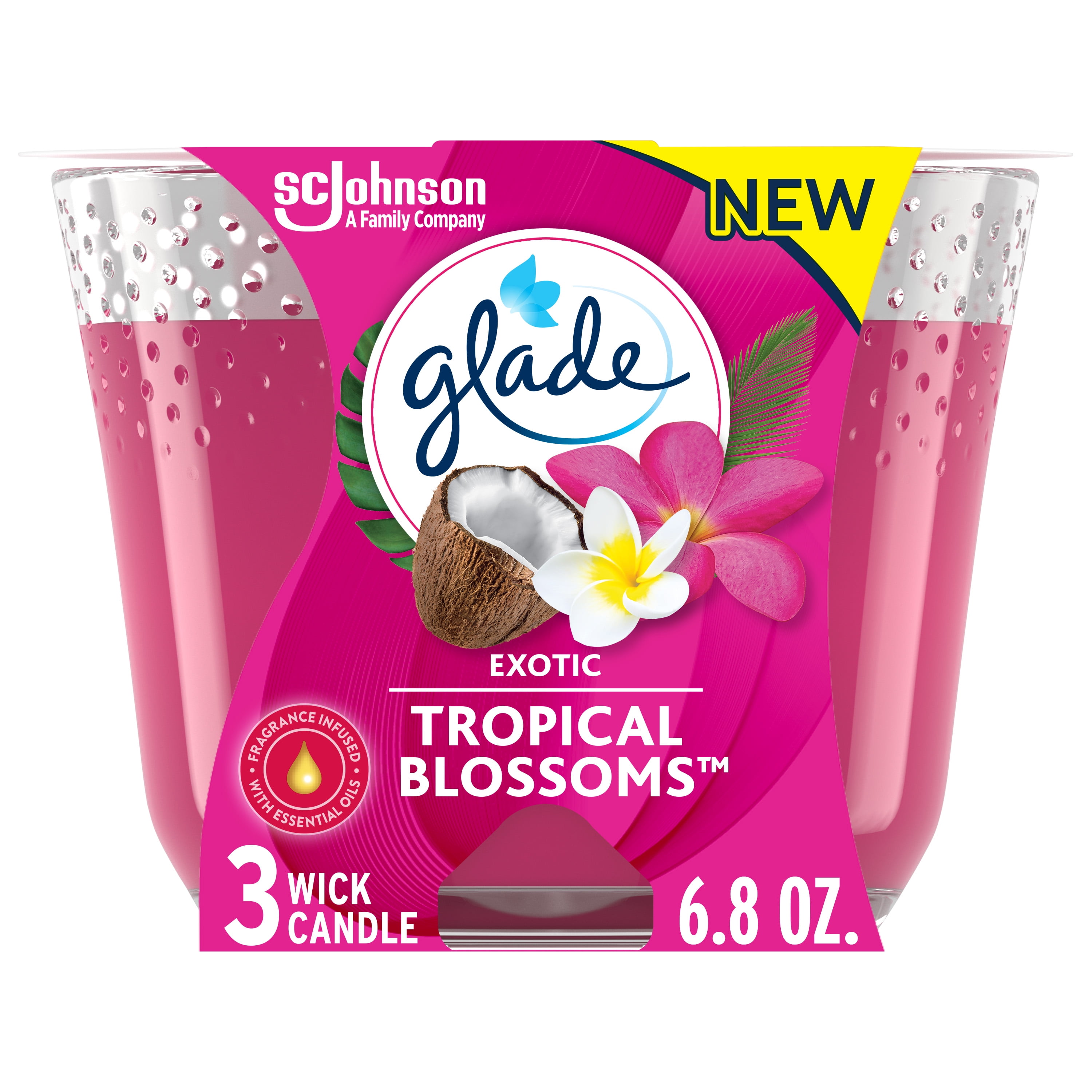 Glade, Exotic Tropical Blossoms 3 Wick Candles, Pink, Scented - Walmart.com