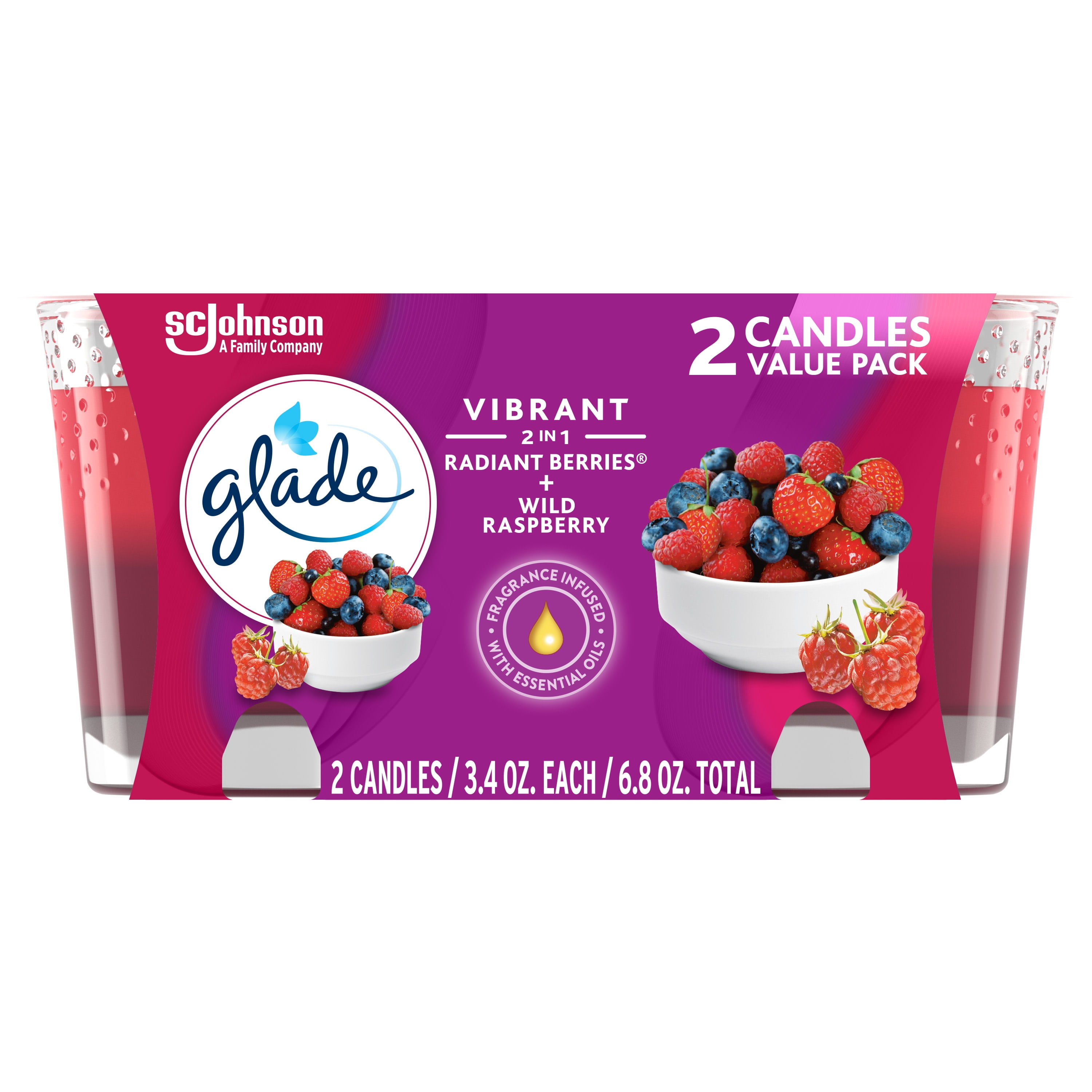 Glade Jar Candle 2 CT, Radiant Berries & Wild Raspberry, 6.8 OZ. Total ...