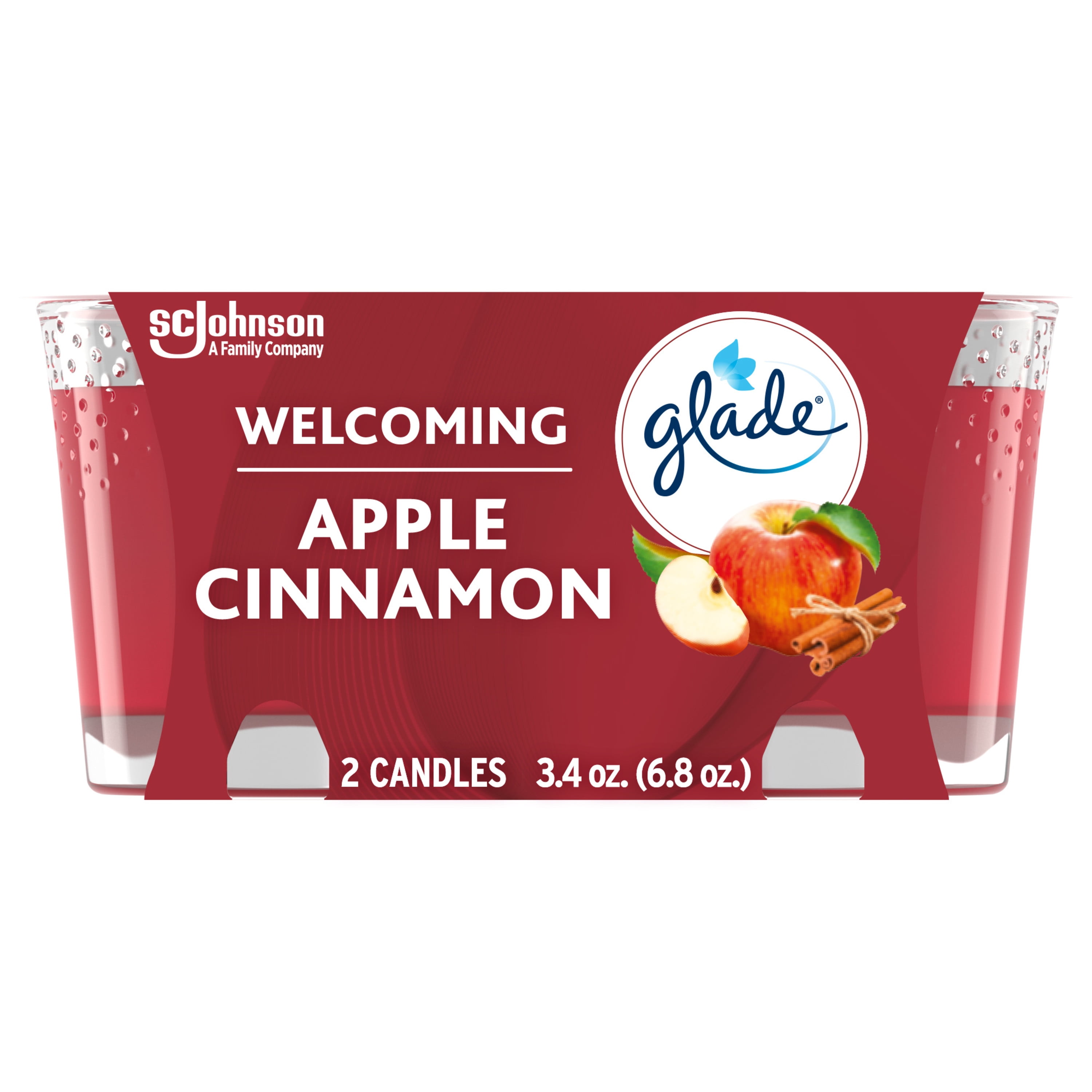Glade Jar Candle 2 ct, Apple Cinnamon, 6.8 oz Total, Air Freshener ...