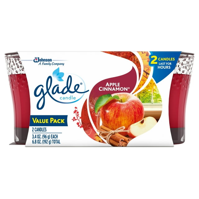 Glade Jar Candle Air Freshener, Apple Cinnamon, 2 candles, 6.8 oz ...