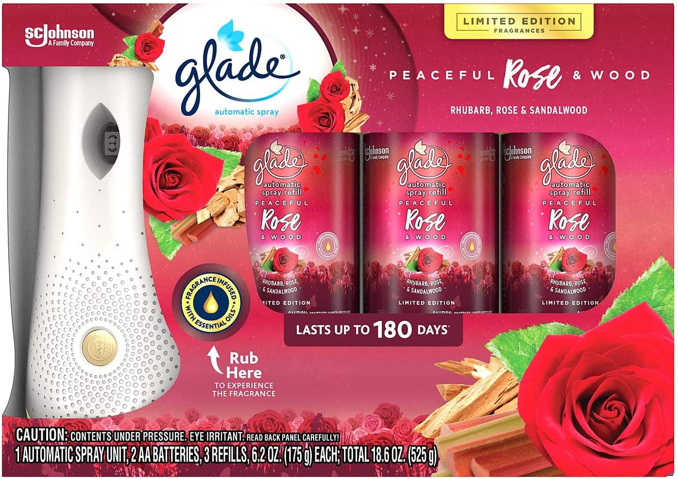 Glade Peaceful Rose & Wood, 3 Refills and 1 Automatic Spray Unit ...