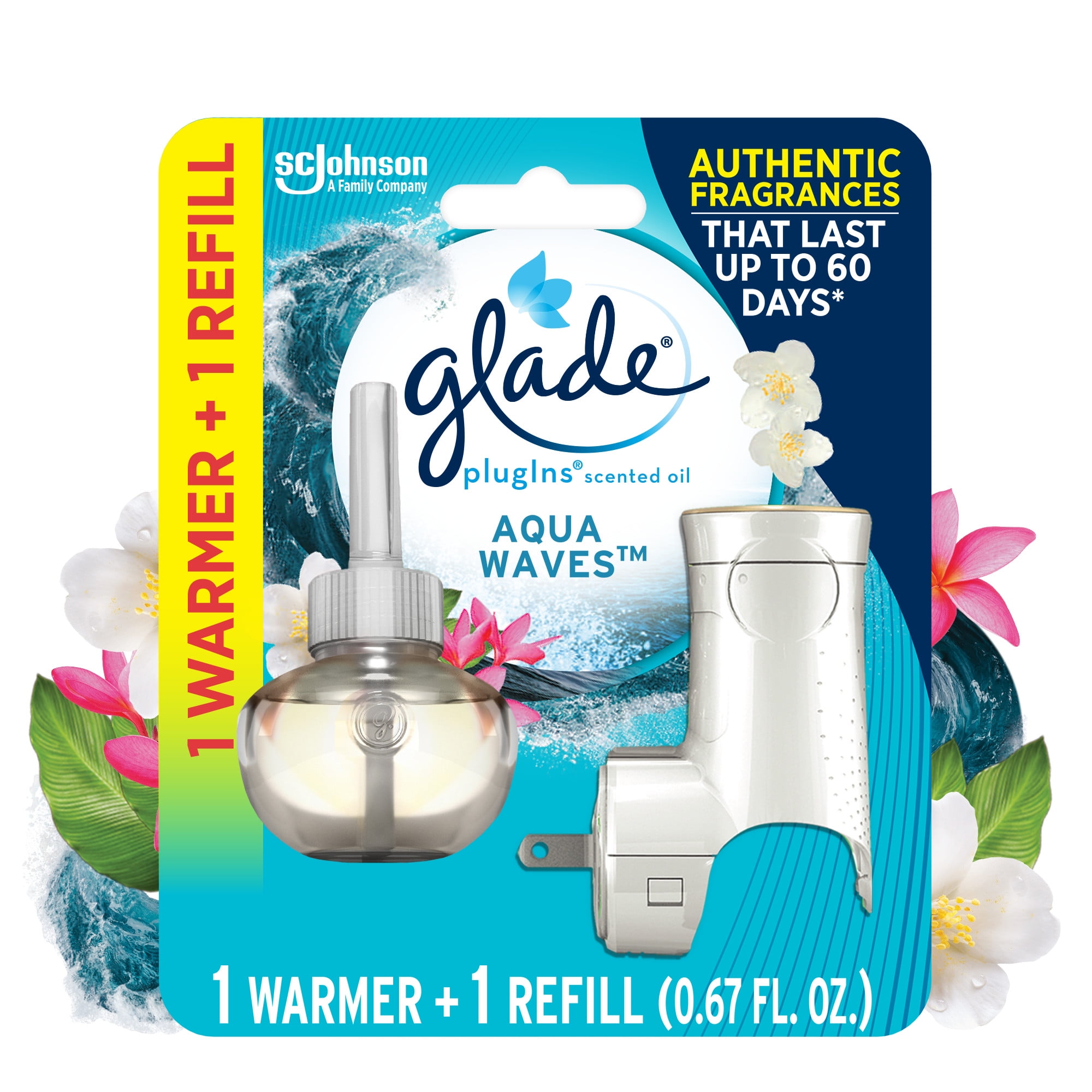 Glade PlugIns Scented Oil Starter Kit, Air Freshener, Aqua Waves, 1.34 ...