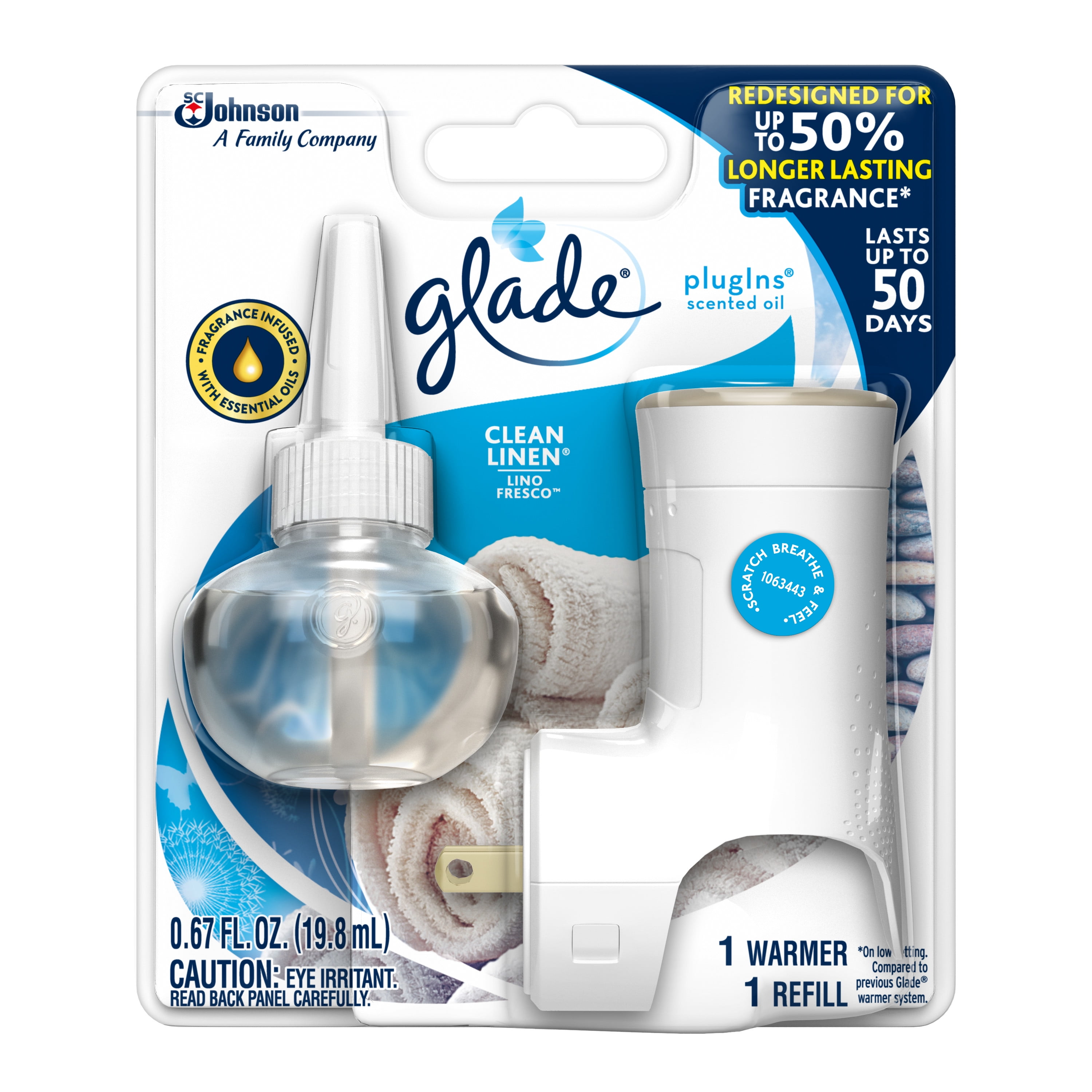 Glade PlugIns 1 Warmer + 1 ct Refill Starter Kit, Clean Linen, 0.67 FL ...