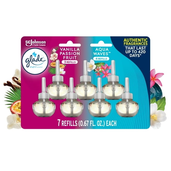 Glade PlugIns Air Freshener Refills, Vanilla Passion Fruit & Aqua Waves ...