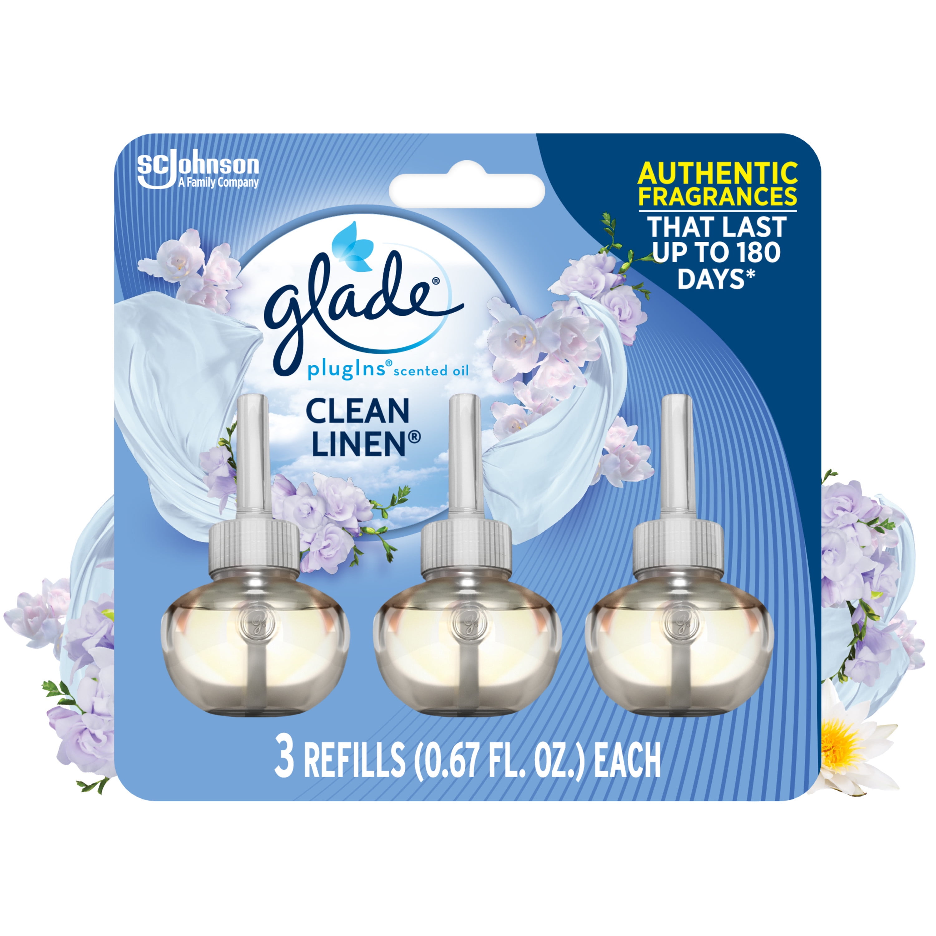 Glade PlugIns Refill, Clean Linen Scented Oil Air Freshener, 3 ct ...