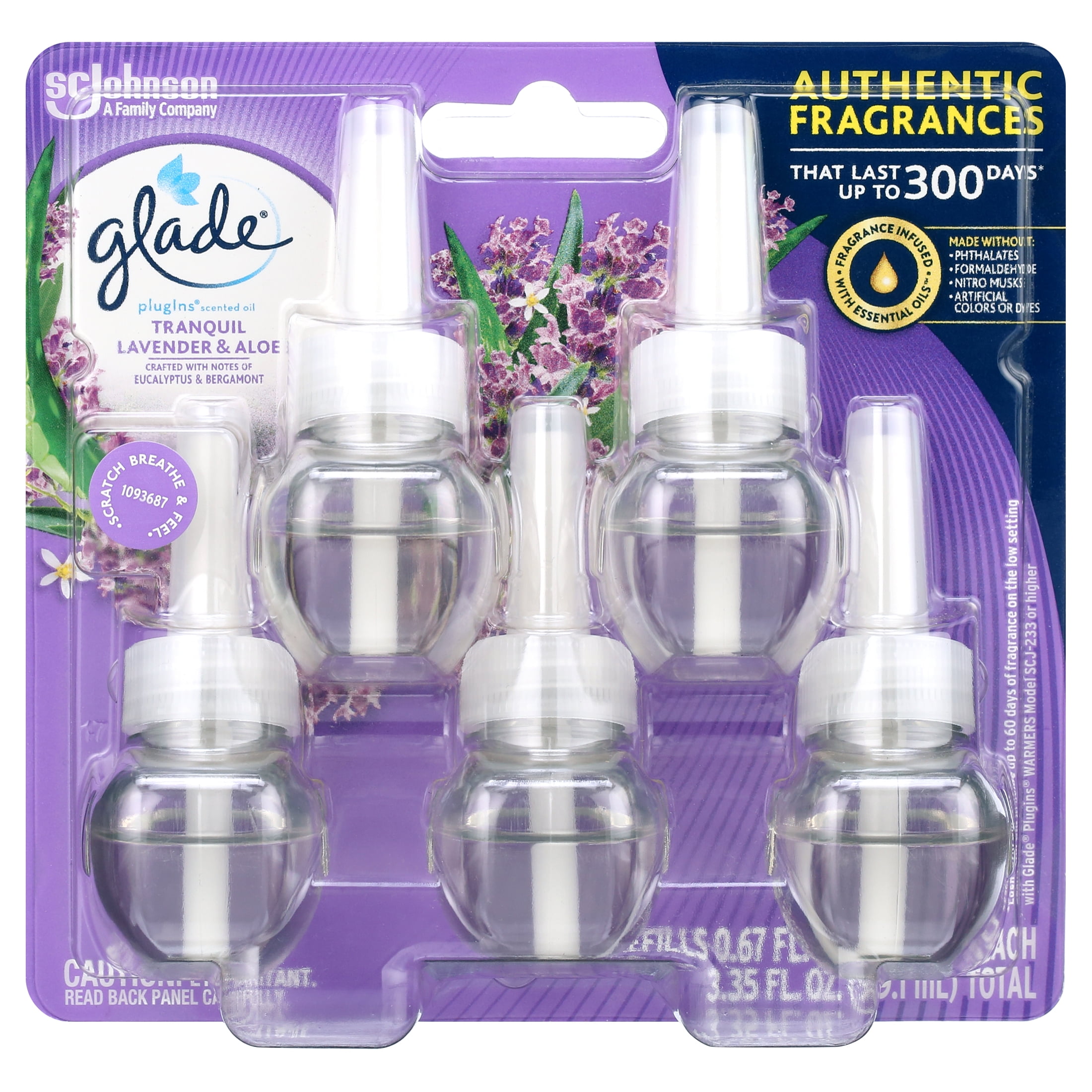 Glade PlugIns Refill 5 CT, Tranquil Lavender & Aloe, 3.35 FL. OZ. Total ...