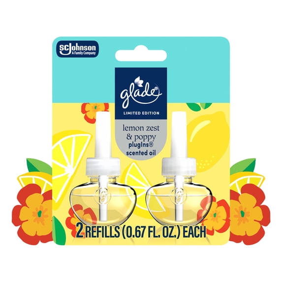 Glade® PlugIns® Refills Air Freshener, Lemon Zest & Poppy, 1.34oz., 2 ...