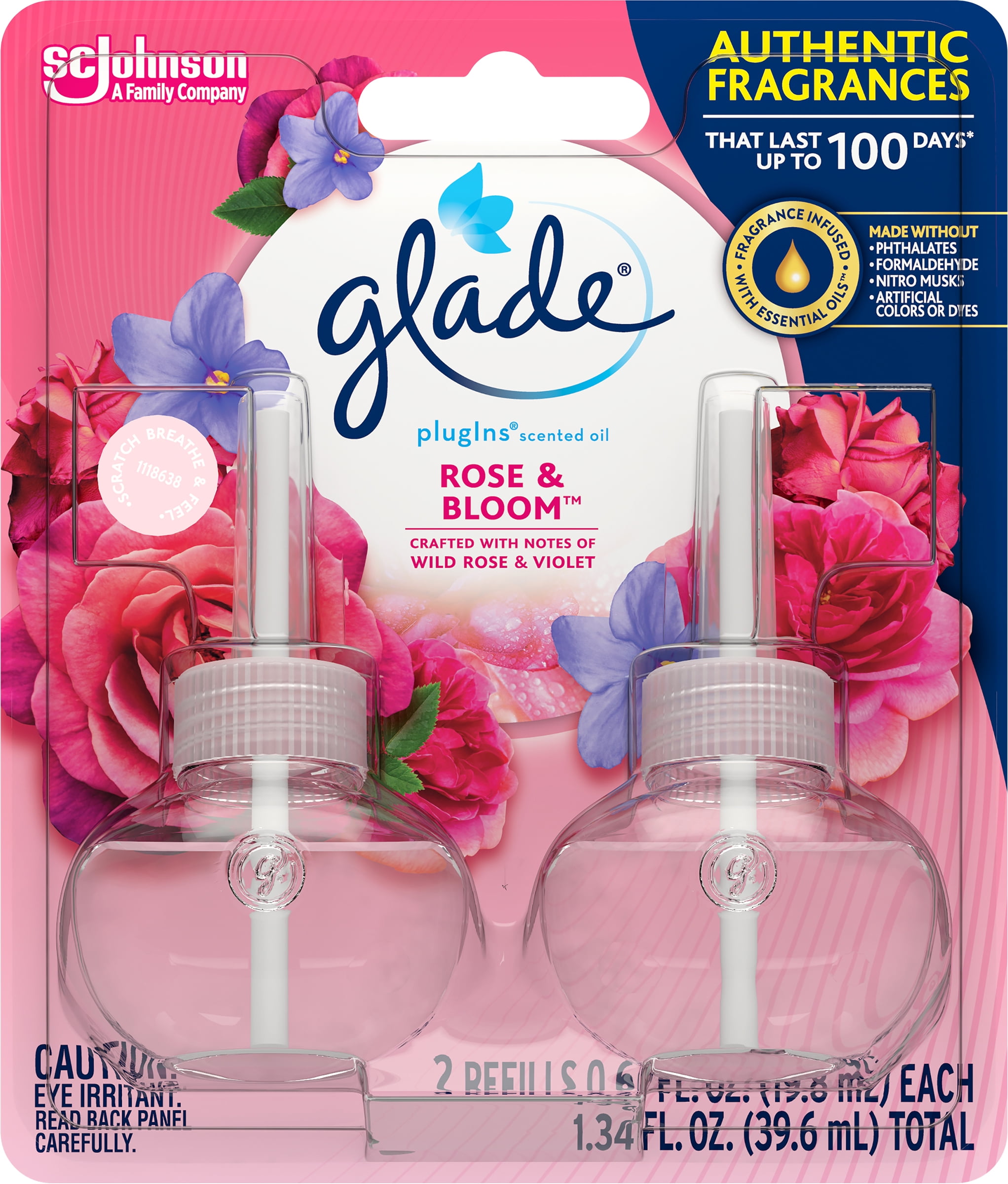 Glade, PlugIns Refills Air Freshener, 1.34 fl oz, Rose & Bloom Scent ...
