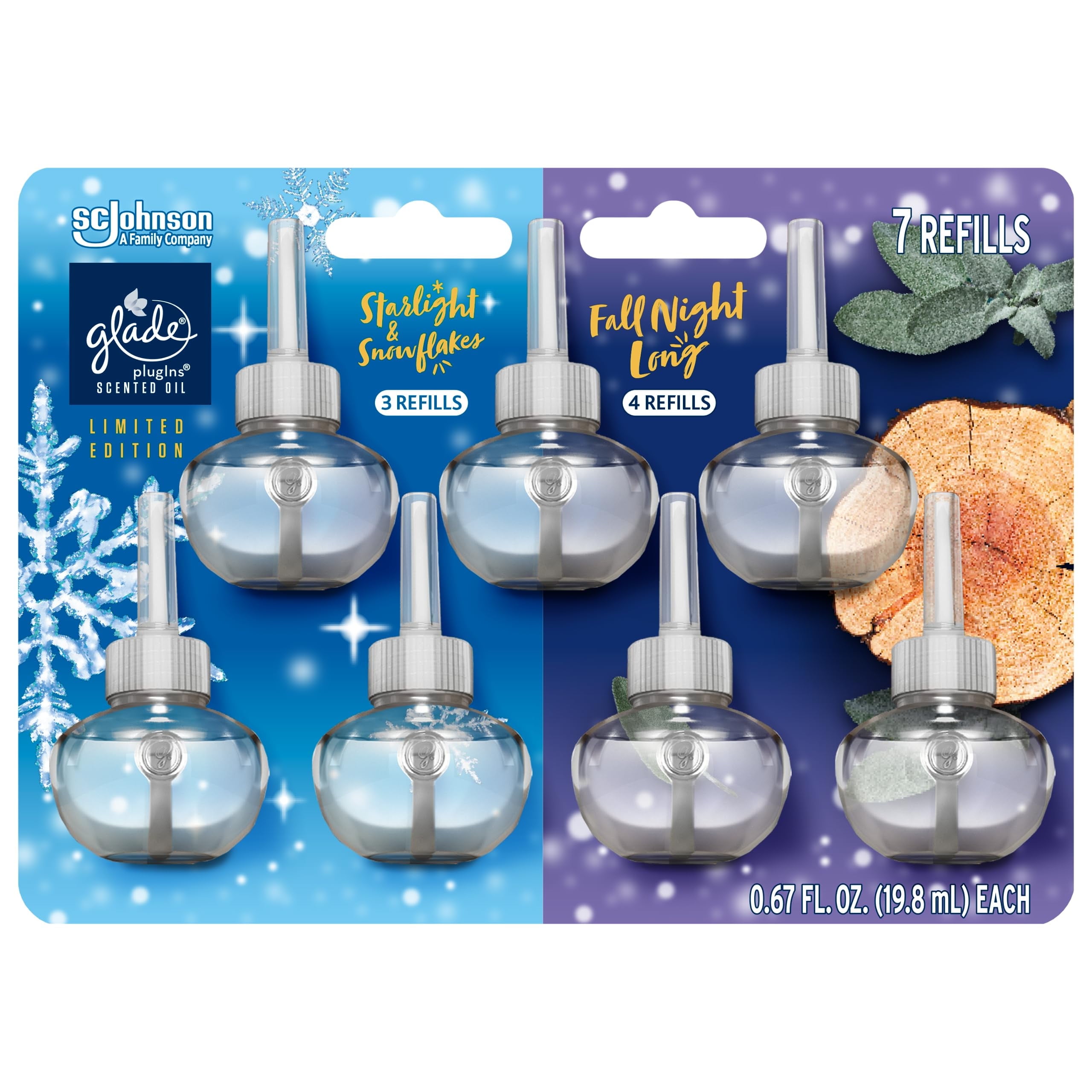 Glade PlugIns Refills Air Freshener, Essential Oils, Fall Night Long & Starlight Snowflakes Mix ...