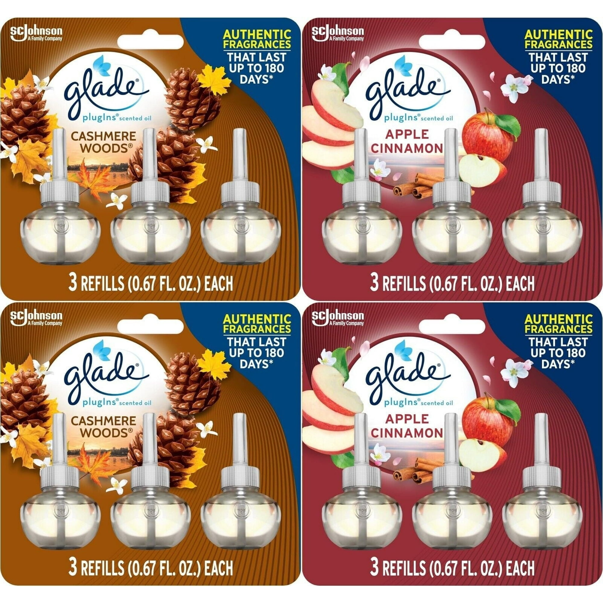 Glade PlugIns Refills Cashmere Woods-Apple Cinnamon 6 Each=12 Scented ...