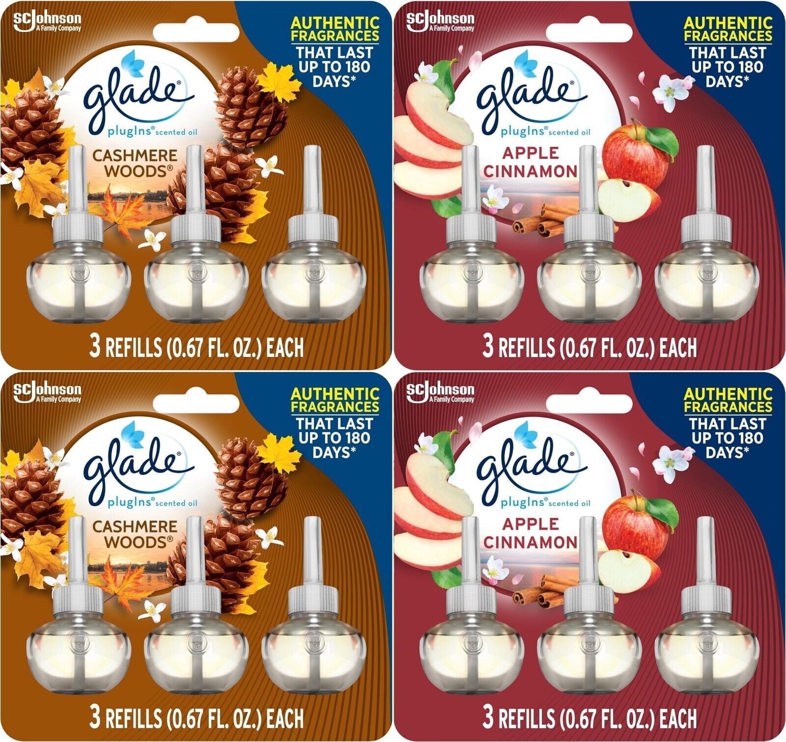 Glade PlugIns Refills Cashmere Woods-Apple Cinnamon 6 Each=12 Scented ...