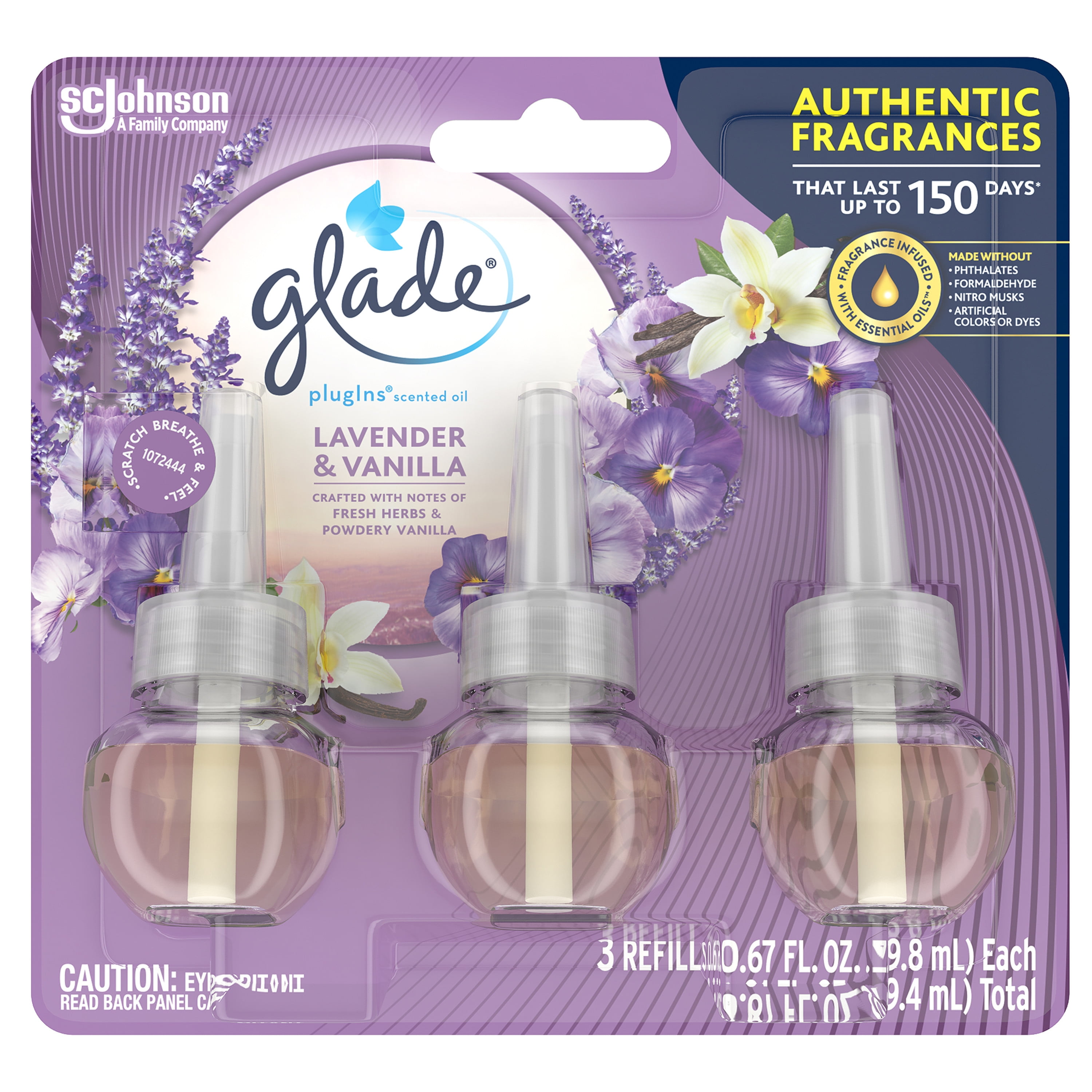 Glade PlugIns Scented Oil 3 Refills, Air Freshener, Lavender & Vanilla ...