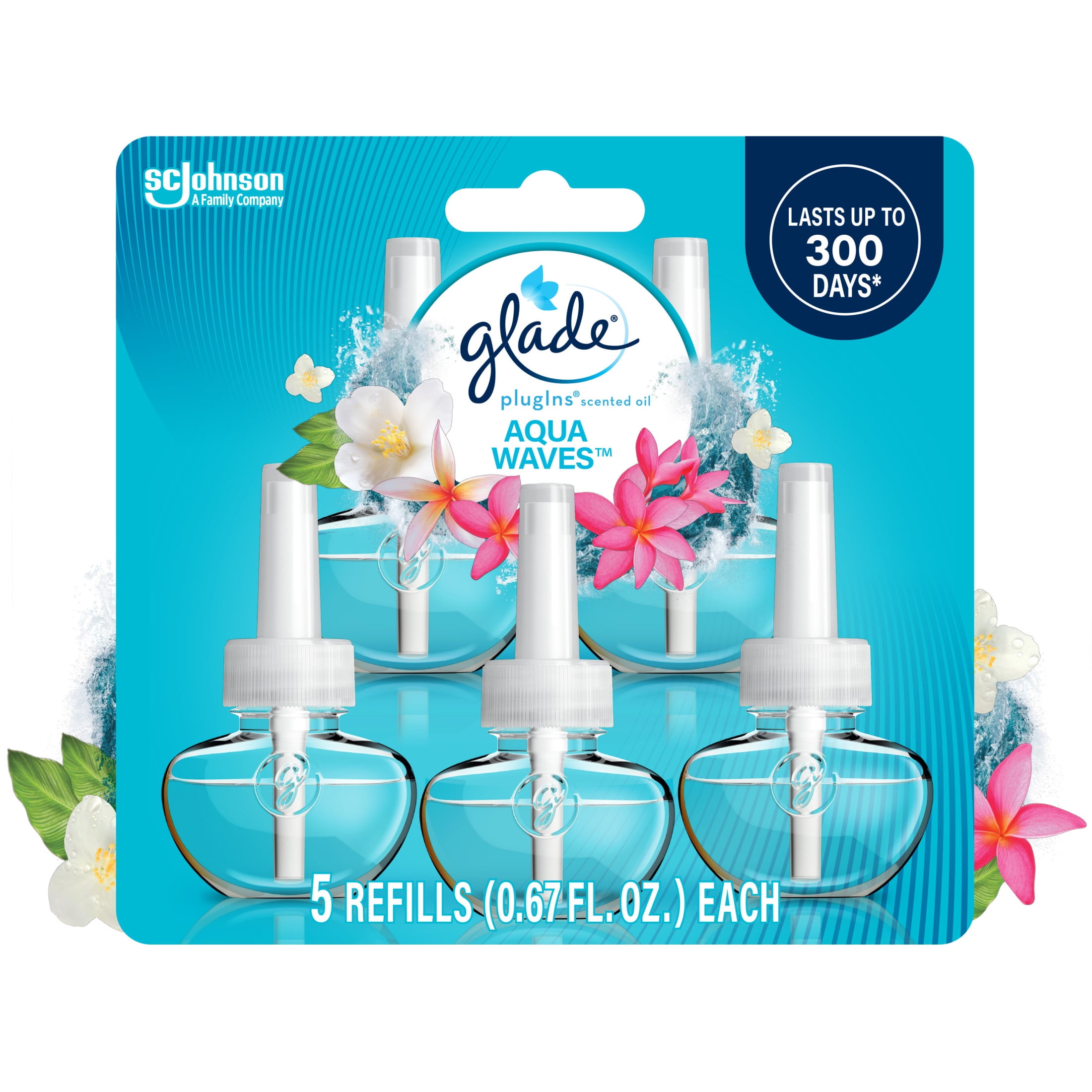 Glade PlugIns Scented Oil 5 Refills, Air Freshener, Aqua Waves ...