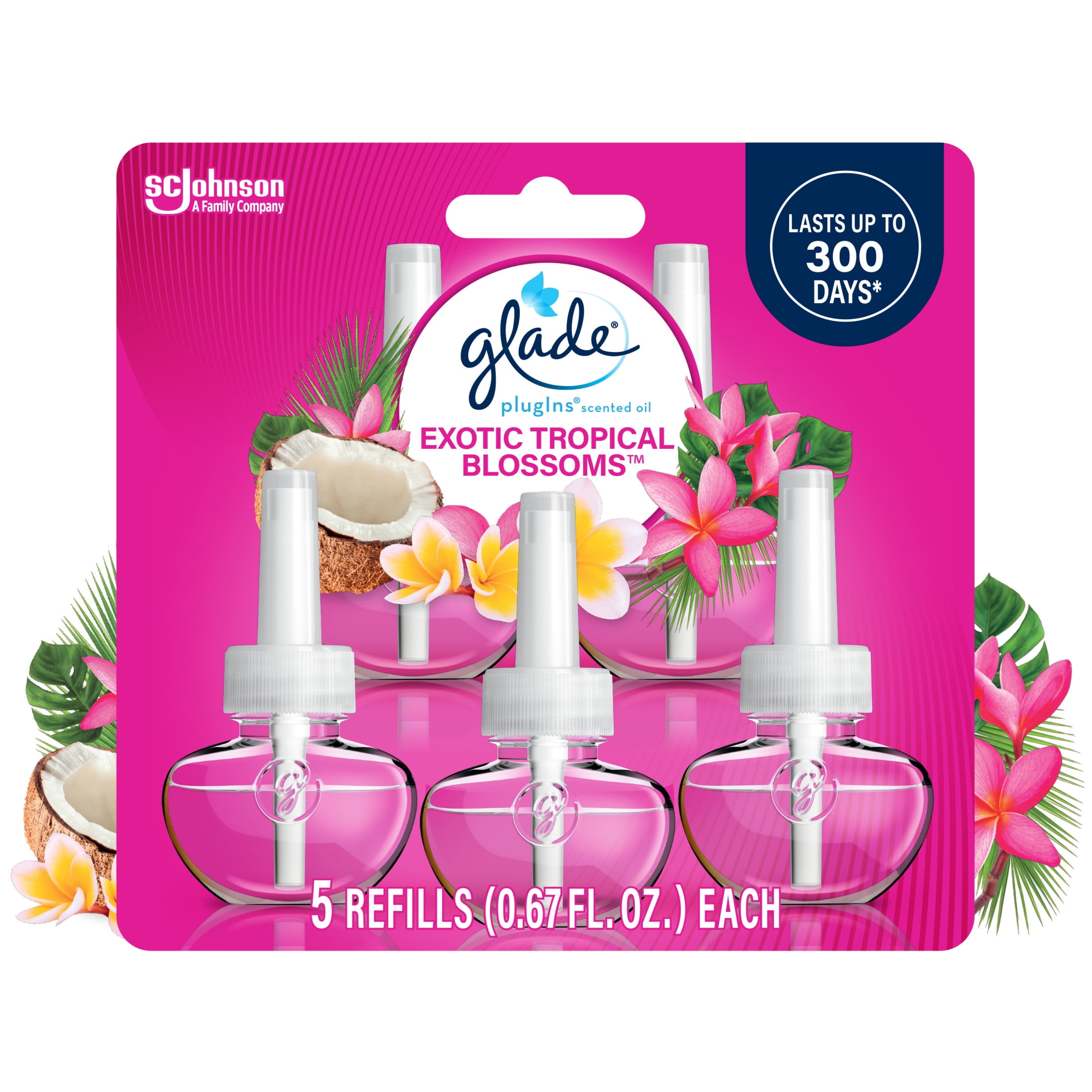 Glade PlugIns Scented Oil 5 Refills, Air Freshener, Exotic Tropical Blossoms, Essential Oil ...
