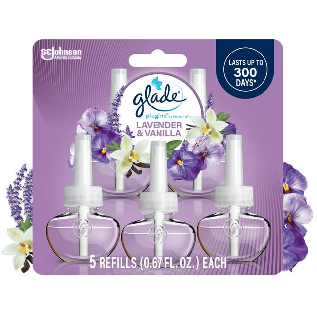 Glade PlugIns Scented Oil 5 Refills, Air Freshener, Lavender & Vanilla ...
