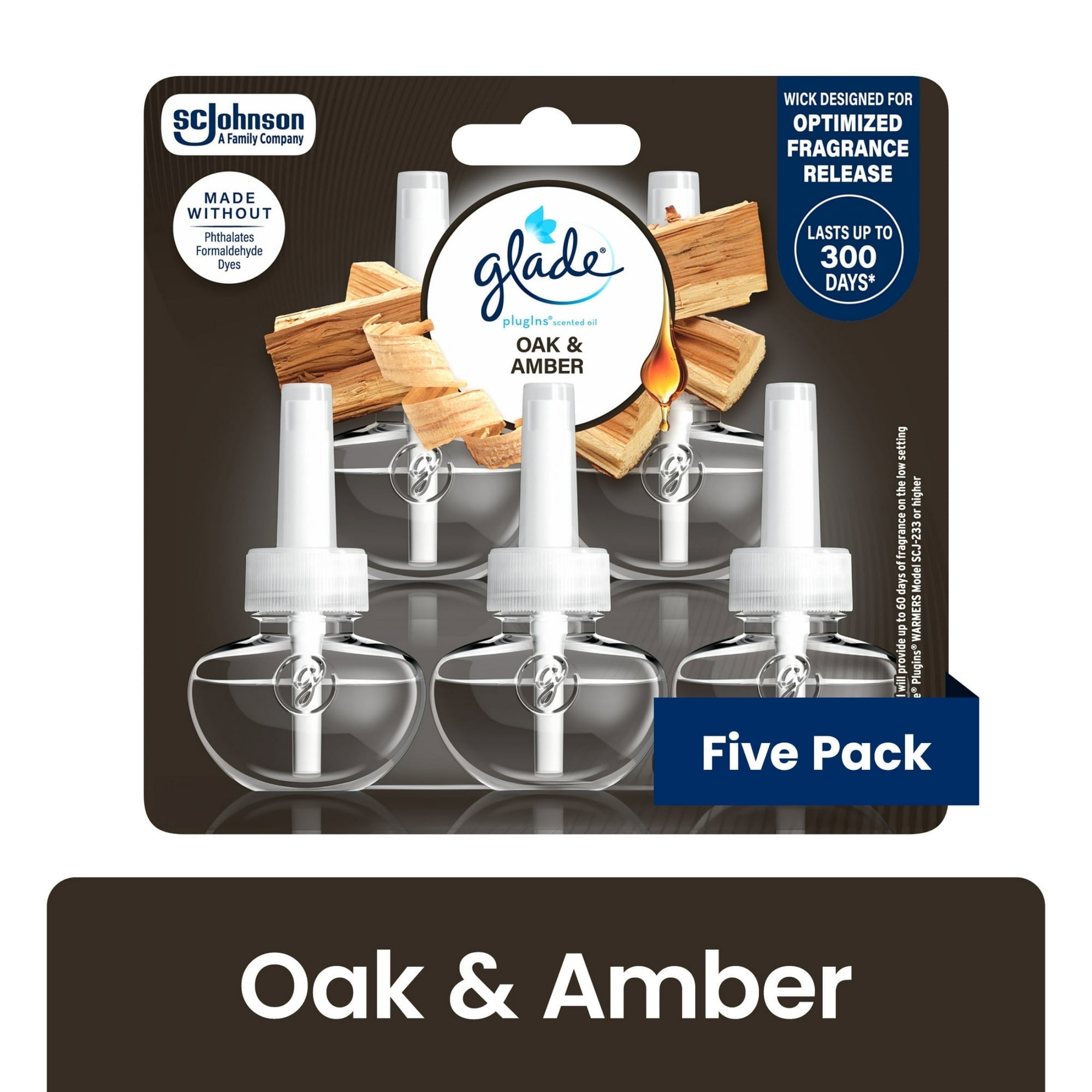 Glade PlugIns Scented Oil 5 Refills, Air Freshener, Oak & Amber ...