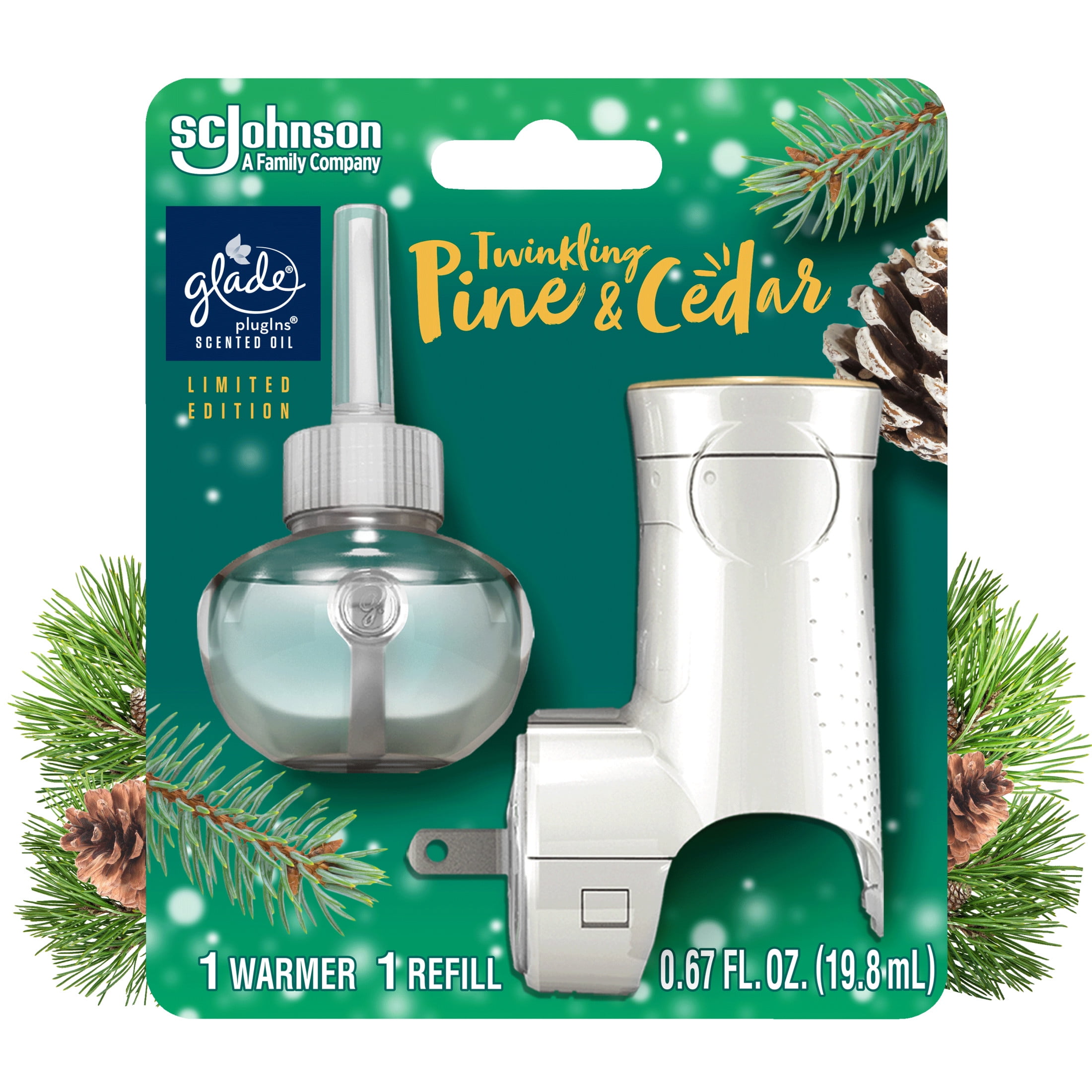 Glade PlugIns Air Freshener Kit, 1 Warmer + 1 Refill, Twinkling Pine ...