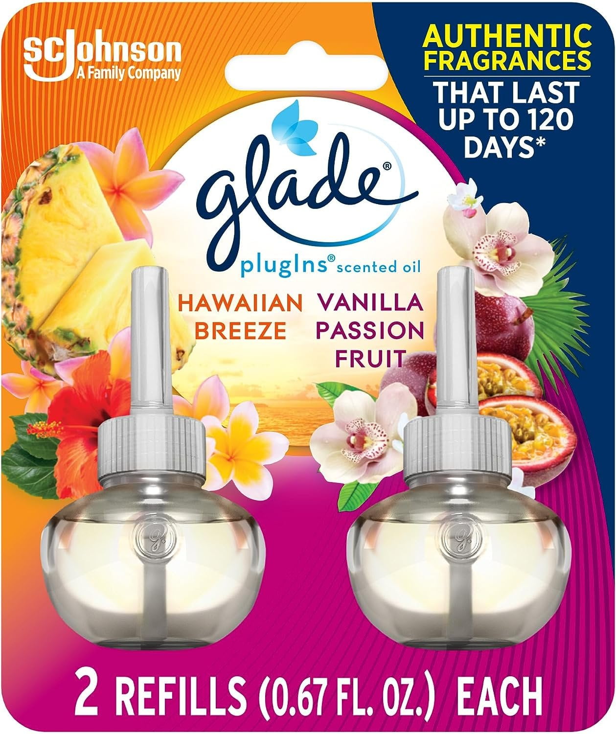 Glade PlugIns Tropical Scented Oil 2 Refills, Air Freshener, Hawaiian ...