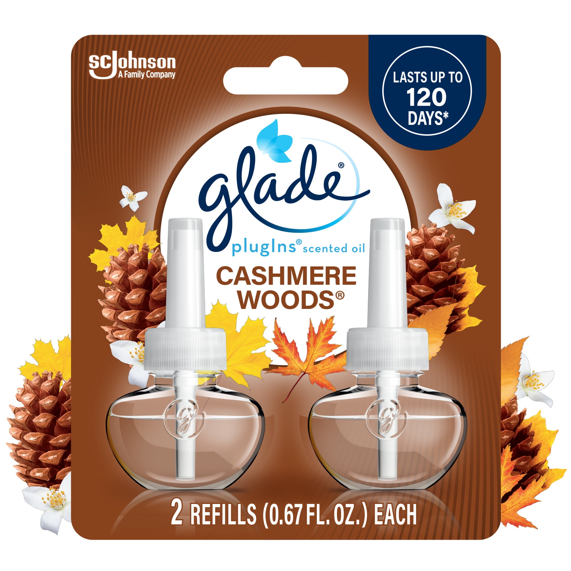 Glade PlugIns Scented Oil 2 Refills, Air Freshener, Cashmere Woods ...