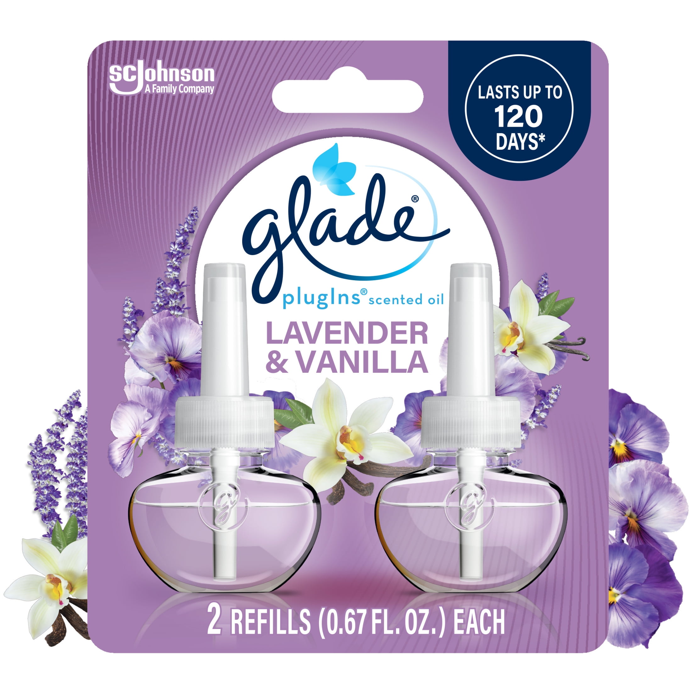 Glade PlugIns Scented Oil 2 Refills, Air Freshener, Lavender & Vanilla ...