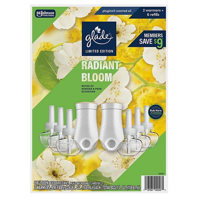 Glade PlugIns Scented Oil, Radiant Bloom, 2 Warmers + 6 Refills ...