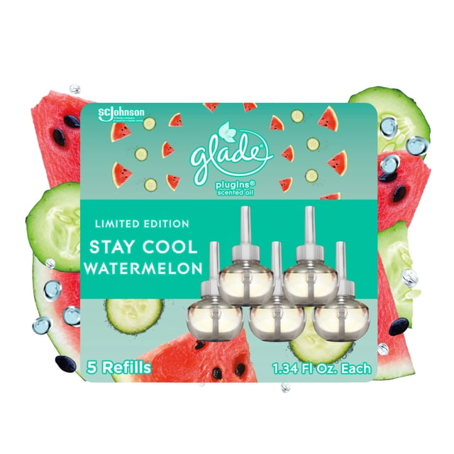Glade PlugIns Scented Oil Refill, Stay Cool Watermelon Scent, Infused ...